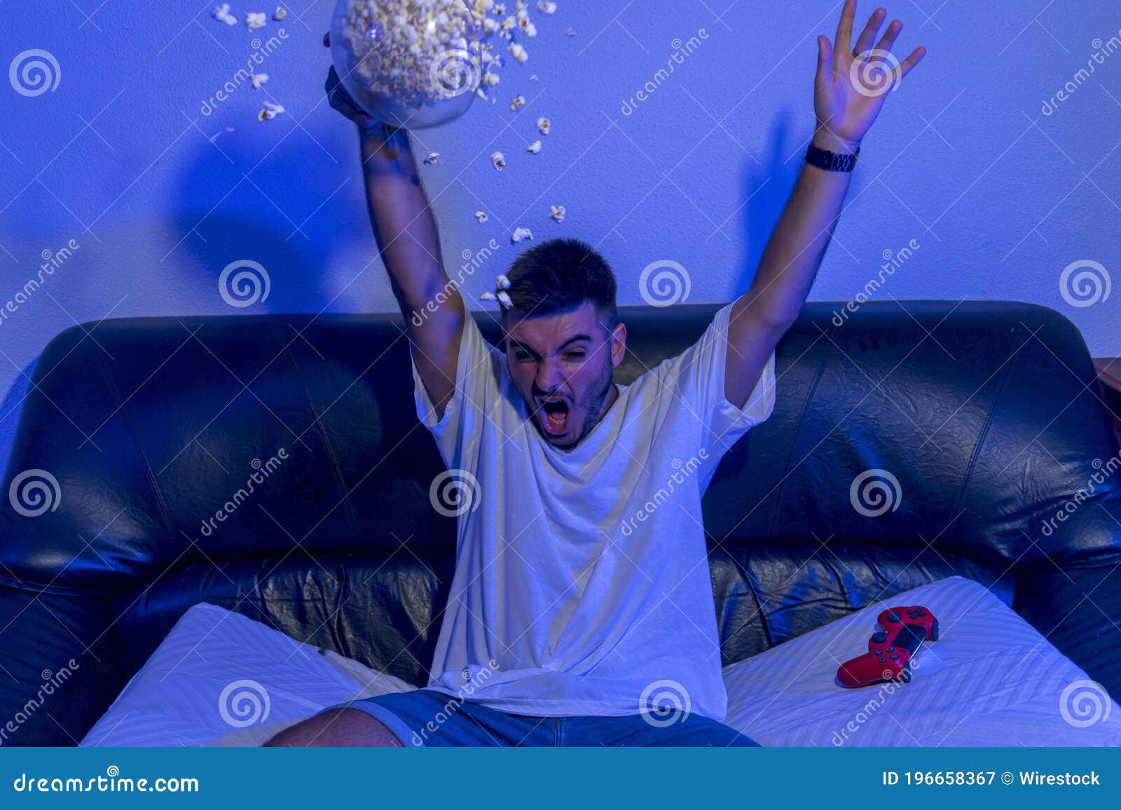 Emotional European Male Winning a Computer Game Stock Image - Image of ...