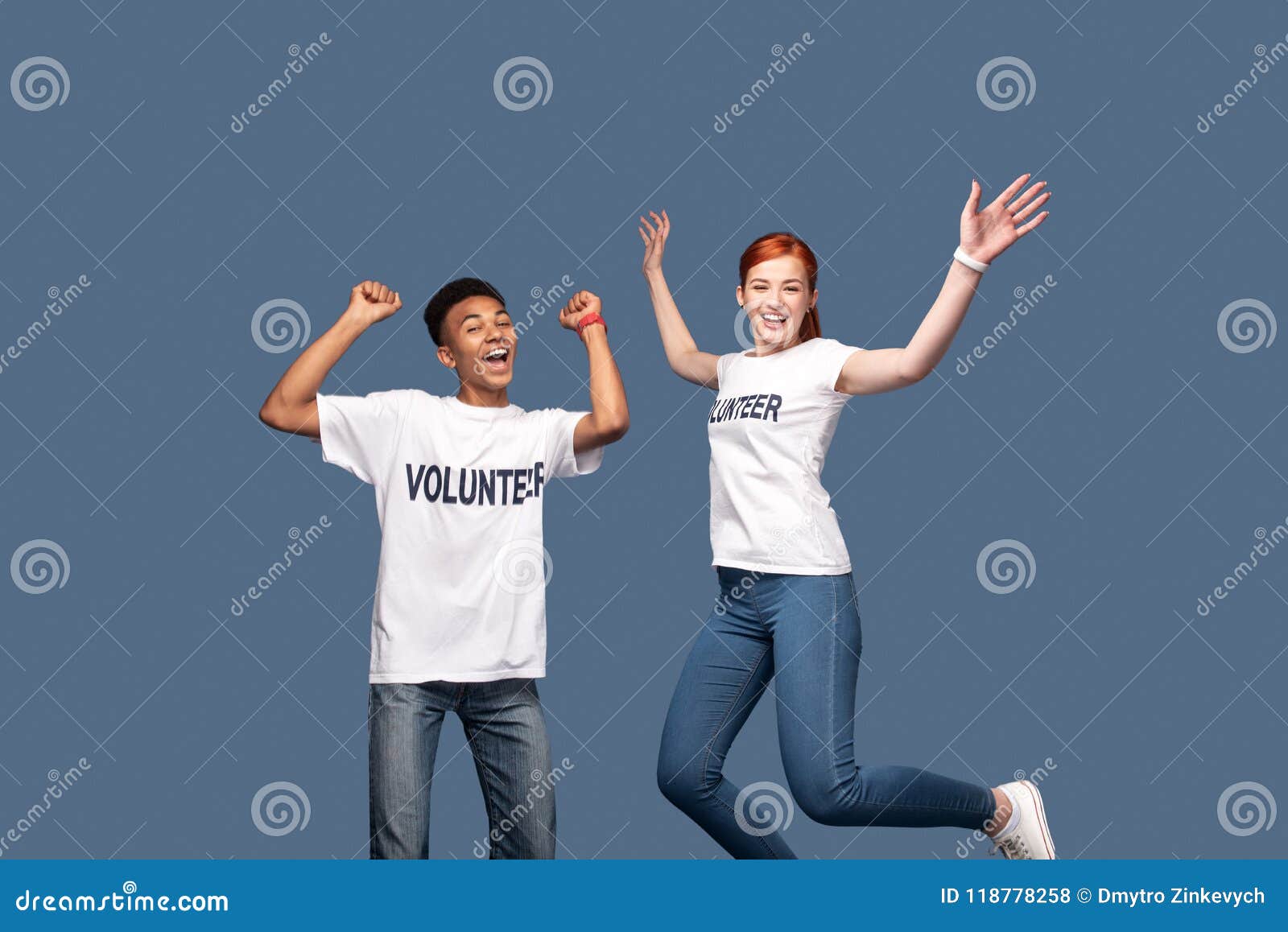 Delighted Nice People Jumping Stock Photo - Image of emotion ...