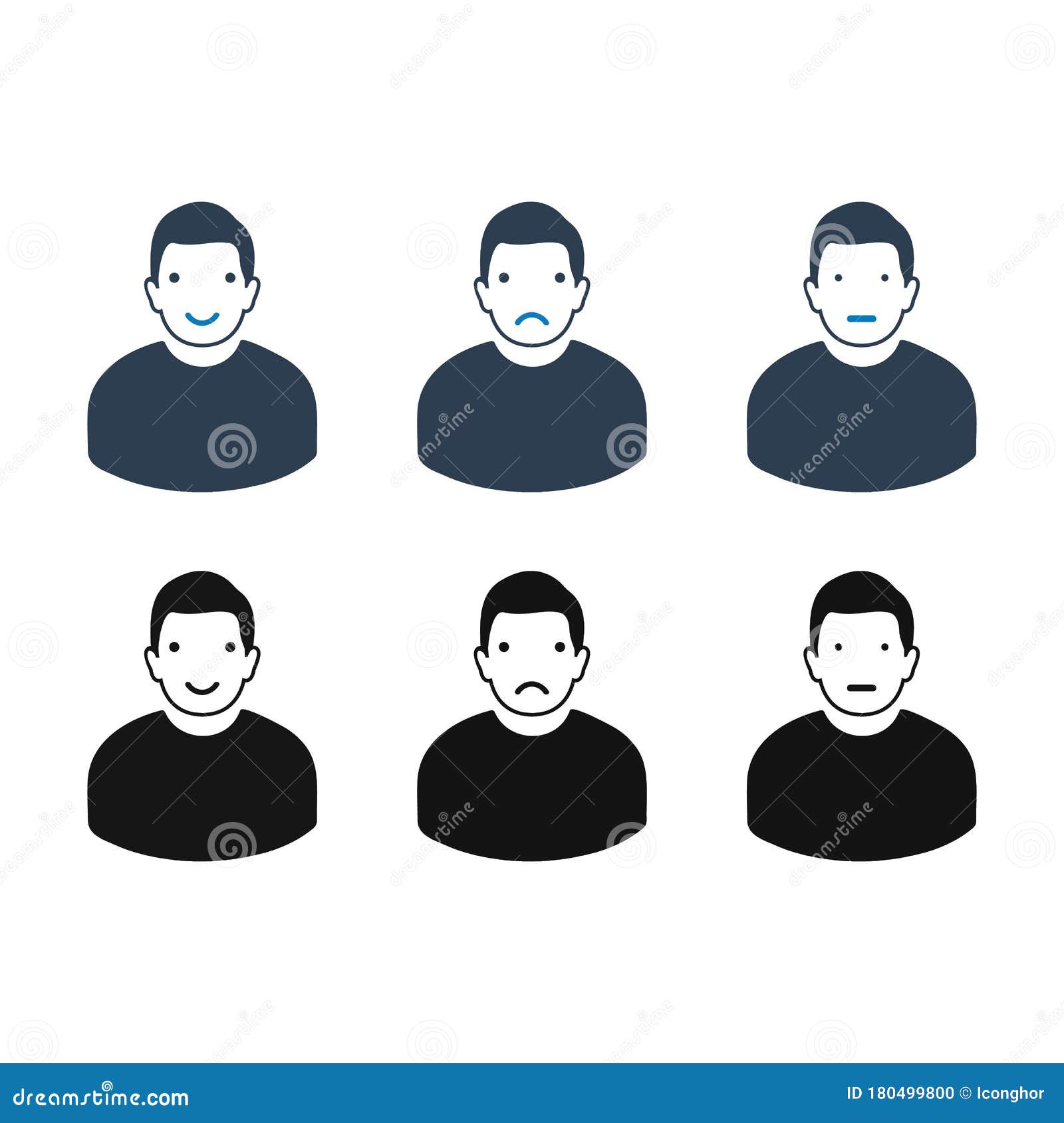 Emotional Face Reaction Icon Set. Stock Vector - Illustration of ...