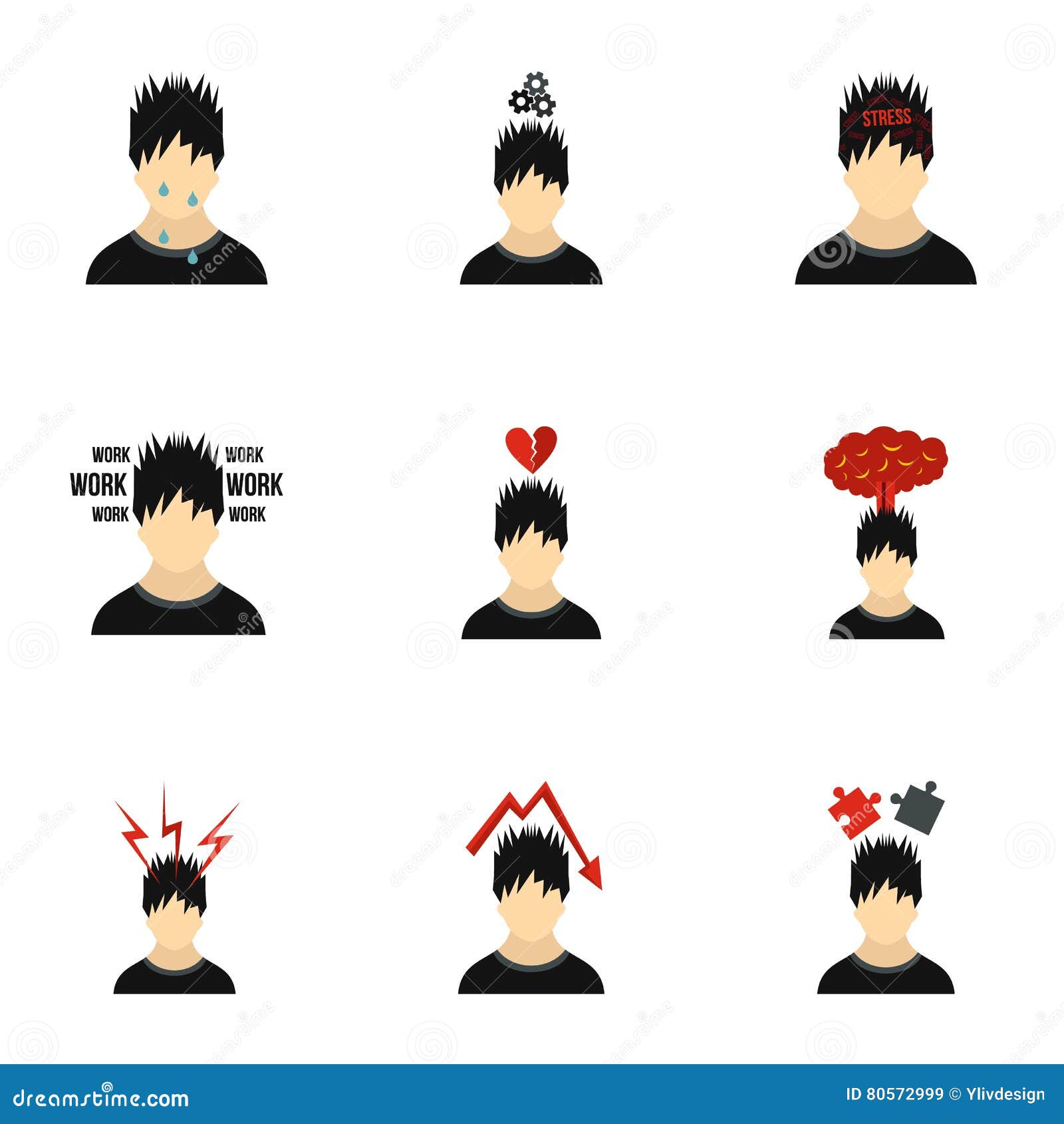 Emotional Feelings Icons Set, Flat Style Stock Vector - Illustration of ...