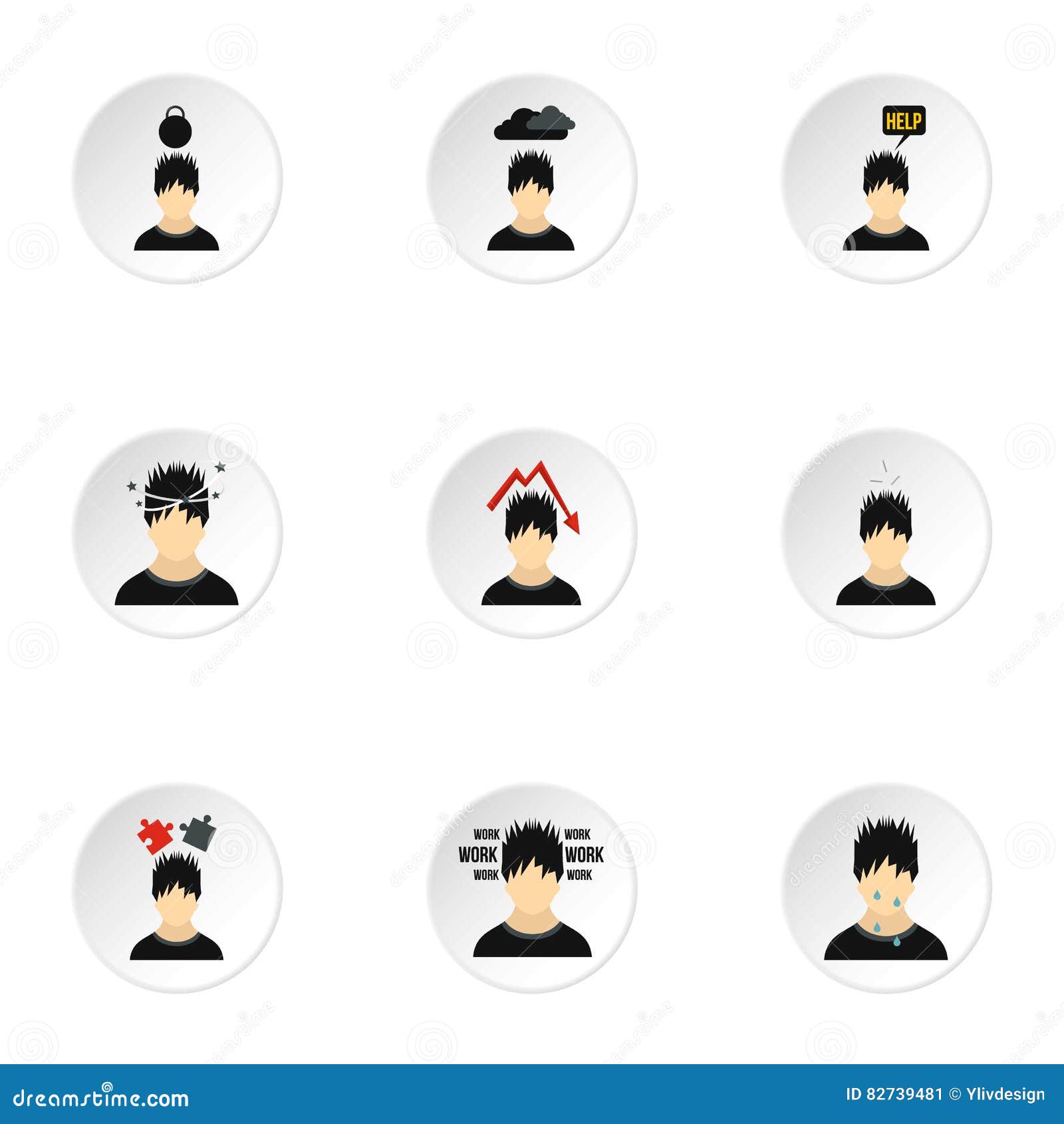 Emotional Feelings Icons Set, Flat Style Stock Vector - Illustration of ...