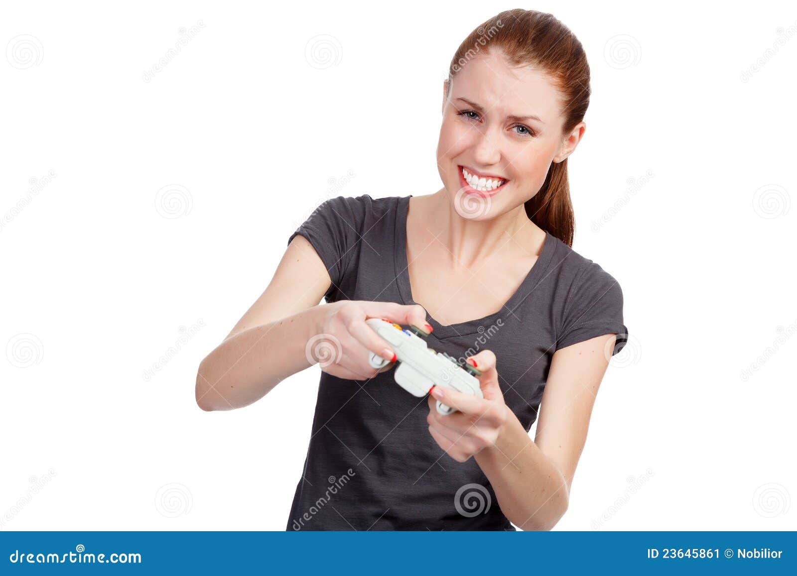 Emotional female gamer stock image. Image of gamer, happiness - 23645861