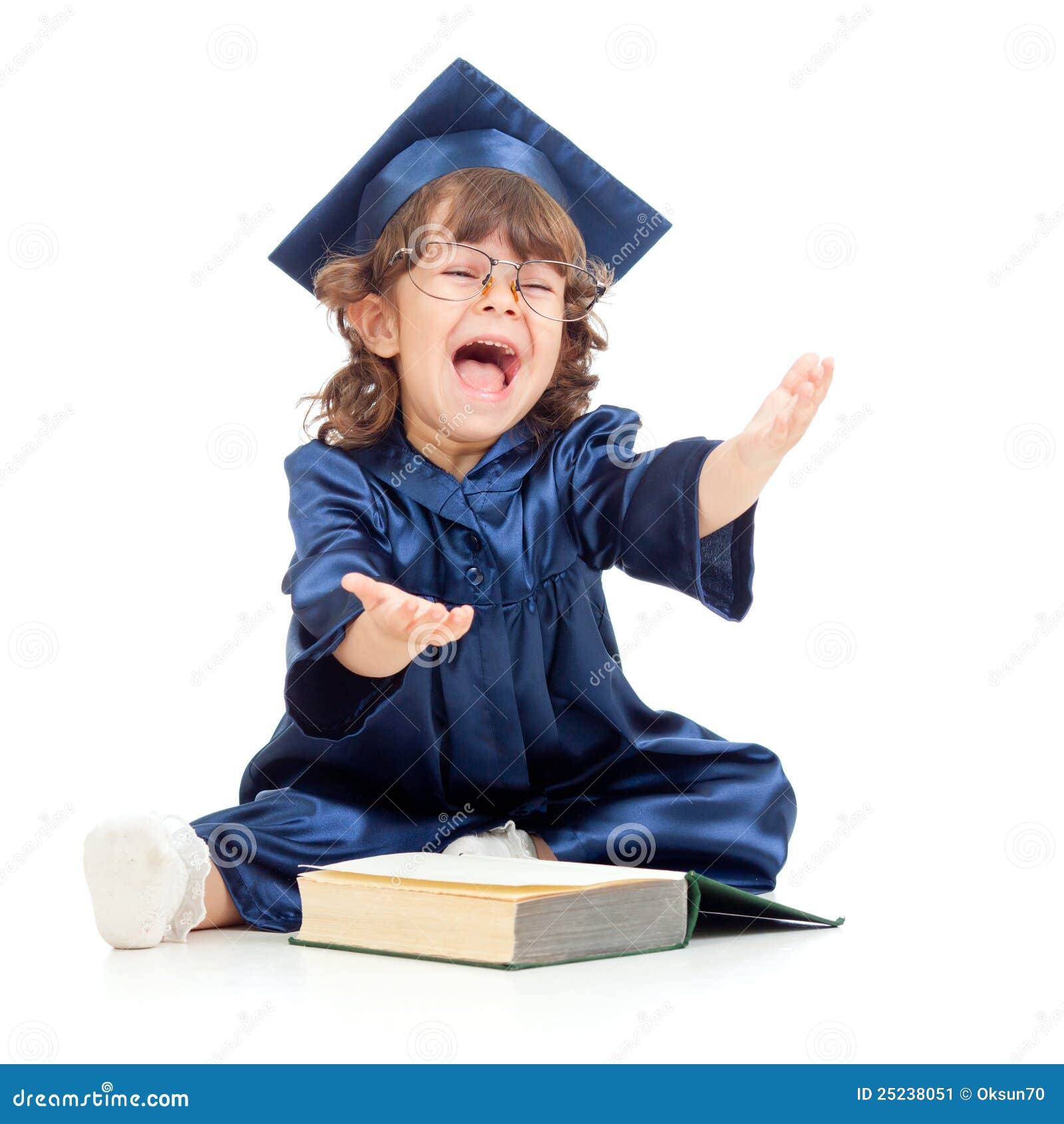 Emotional Funny Kid As Academician with Book Stock Image - Image of ...