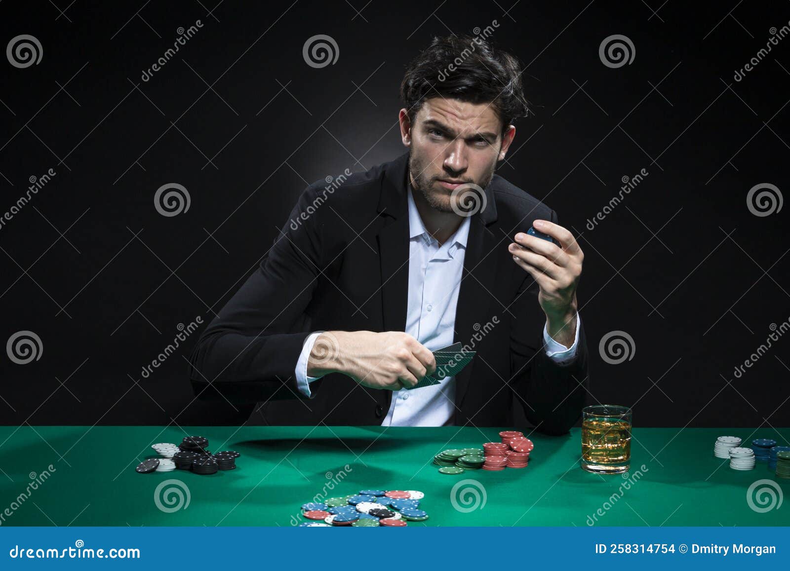 One Emotional Handsome Caucasian Brunet Pocker Player at Pocker Table ...