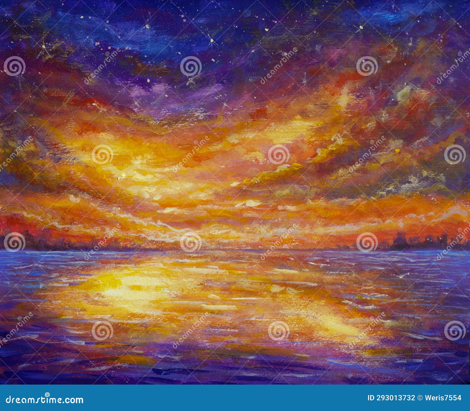 Emotional Impressionism Beautiful Sunset Over Water Stock Illustration ...