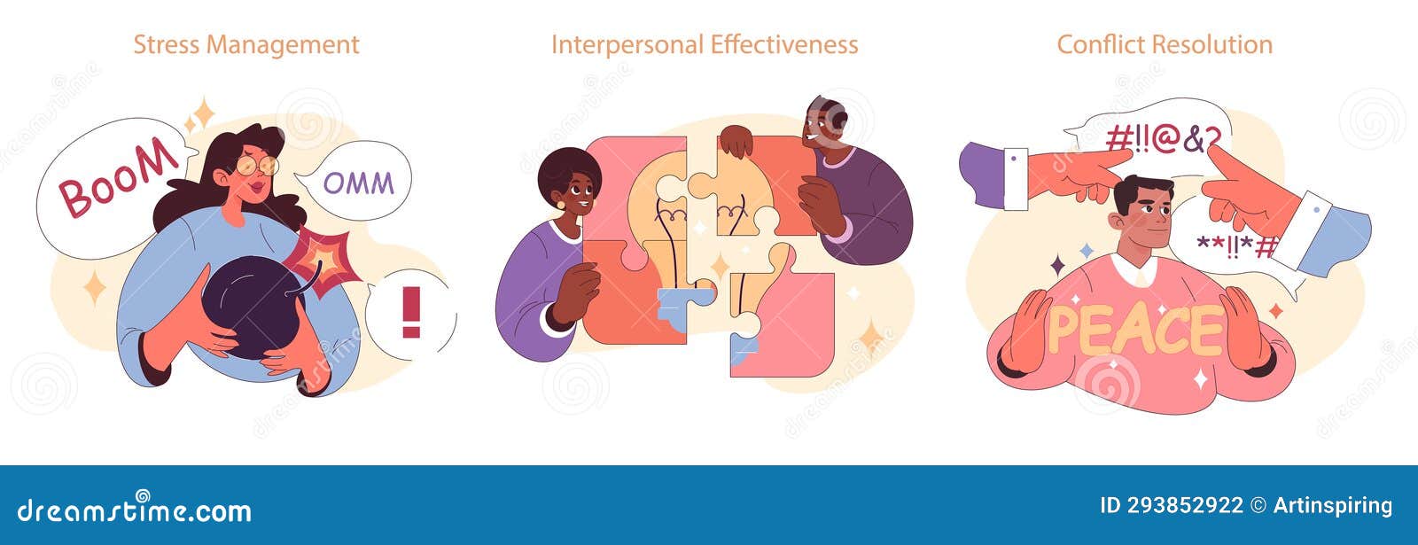 Emotional Intelligence Set. Diverse Young Characters Soft Social Skill ...