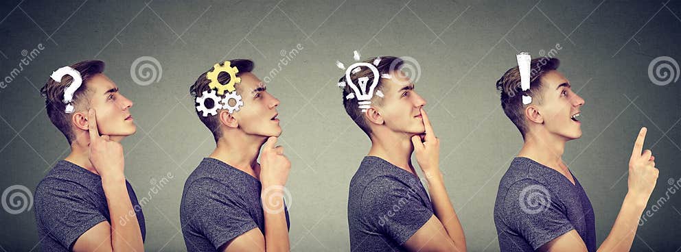 Emotional Intelligence. Side View Sequence of a Man Thoughtful ...