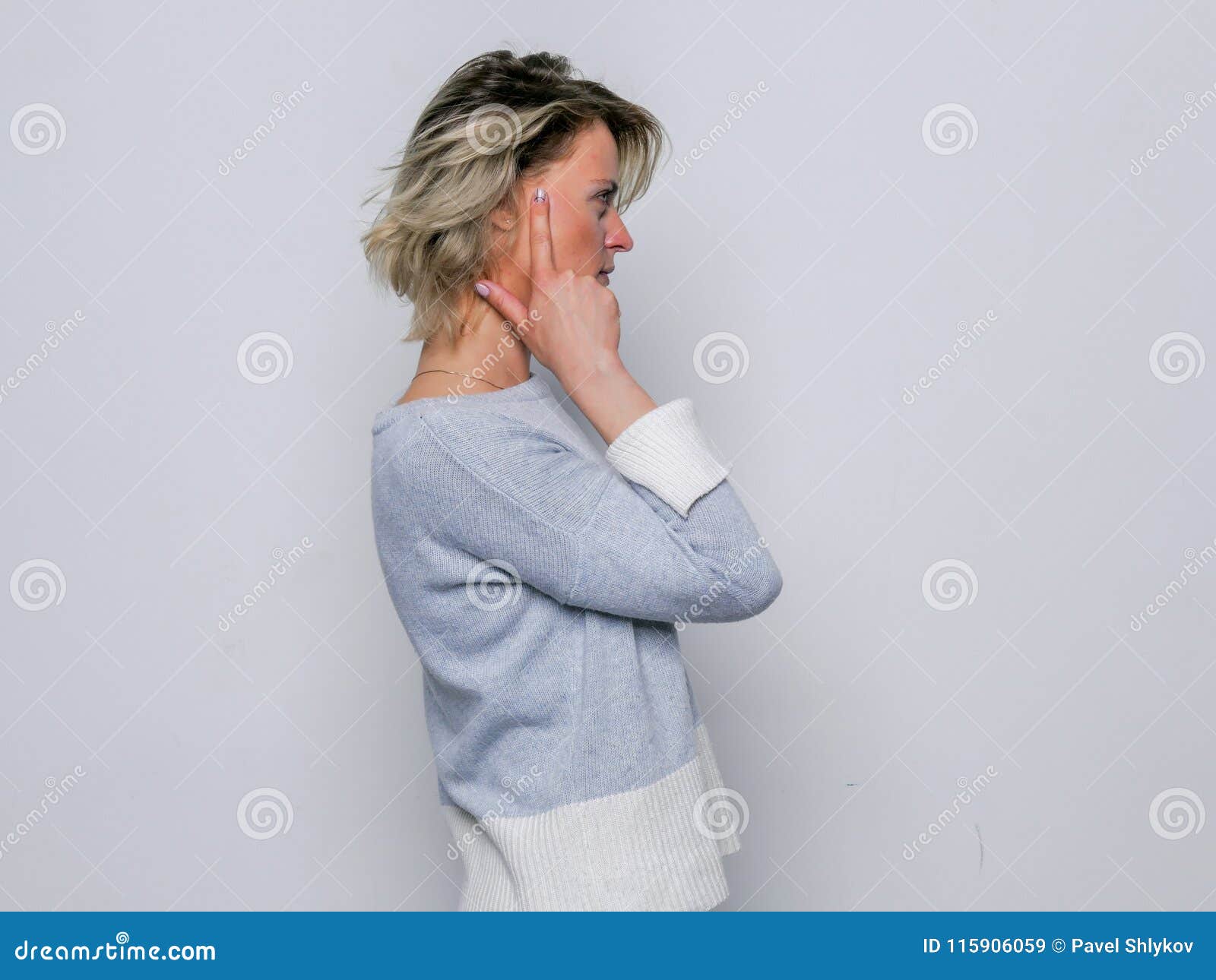 Side View Sequence of a Woman Thinking. Stock Image - Image of problem ...
