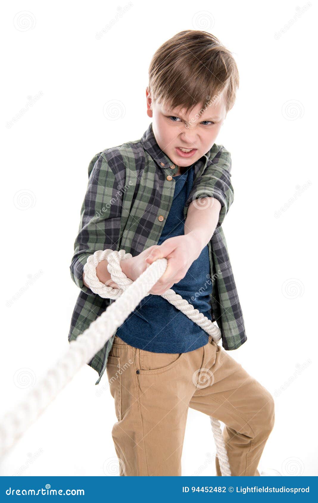 Emotional Little Boy Pulling Rope Stock Photo - Image of problems ...