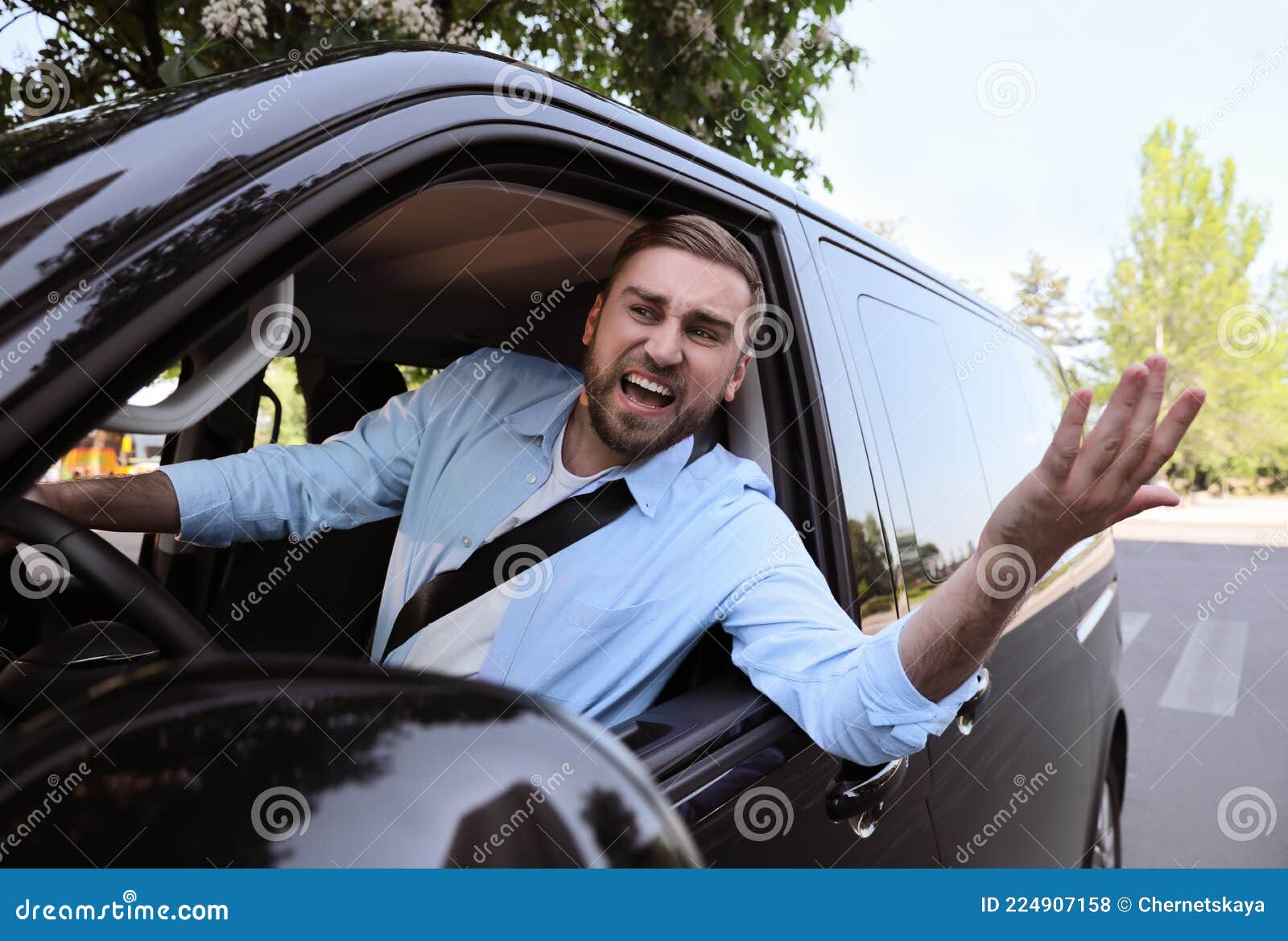 Emotional Man in Car. Aggressive Driving Stock Photo - Image of ...