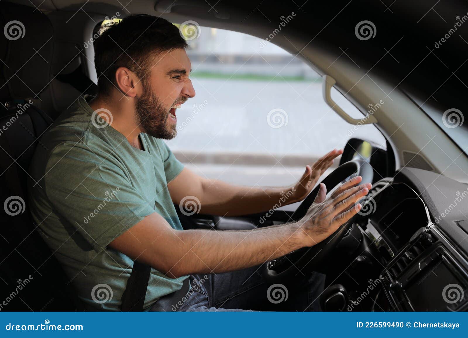 Emotional Man in Car. Aggressive Driving Stock Photo - Image of ...
