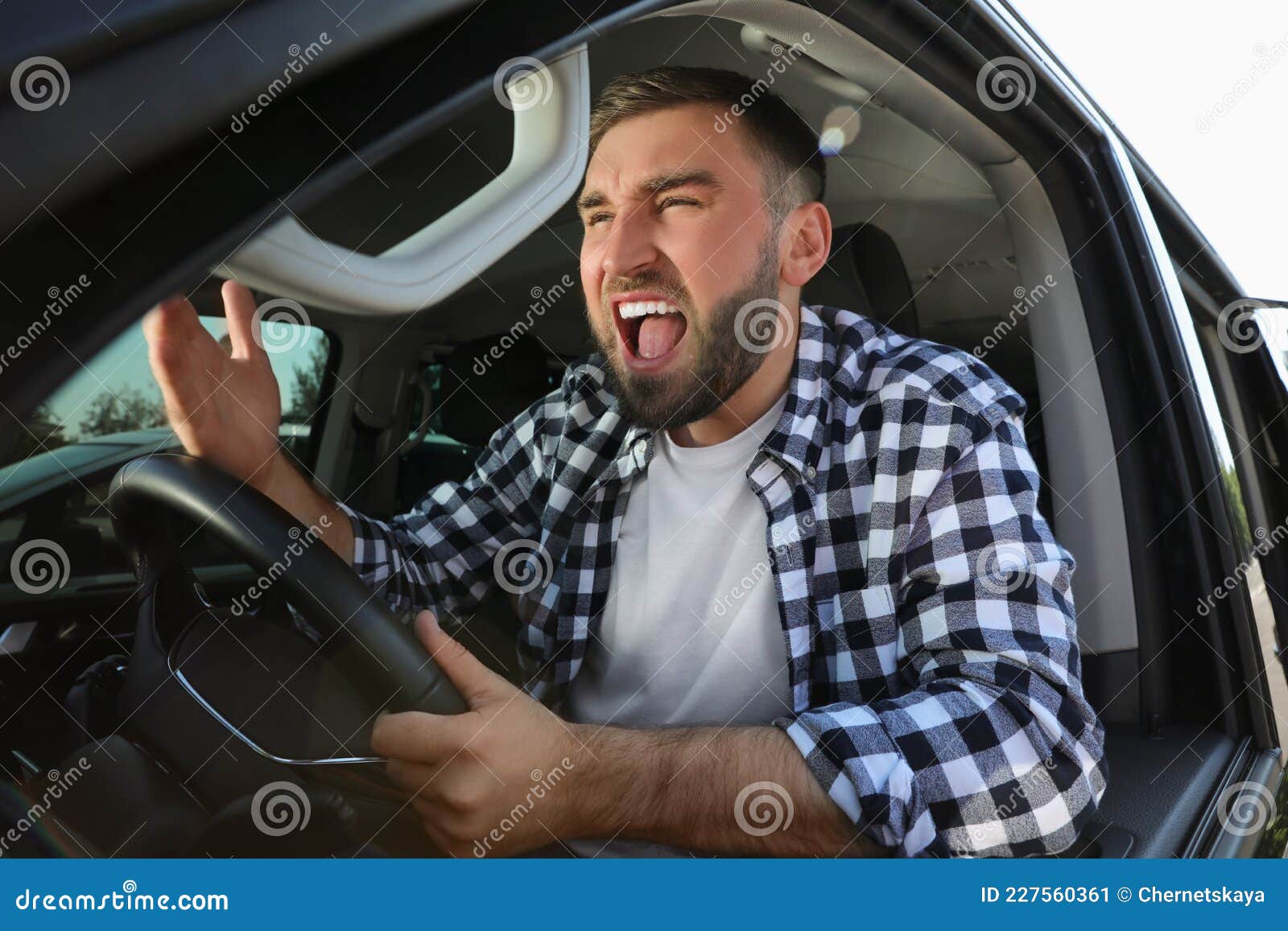 Emotional Man in Car. Aggressive Driving Behavior Stock Image - Image ...