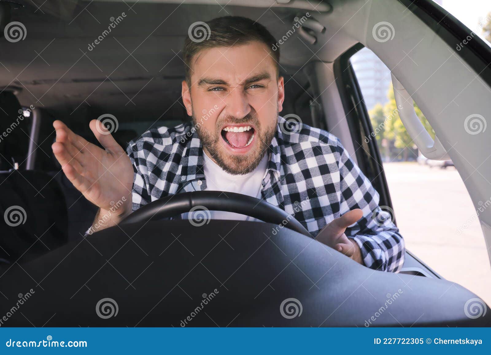 Emotional Man in Car. Aggressive Driving Behavior Stock Image - Image ...