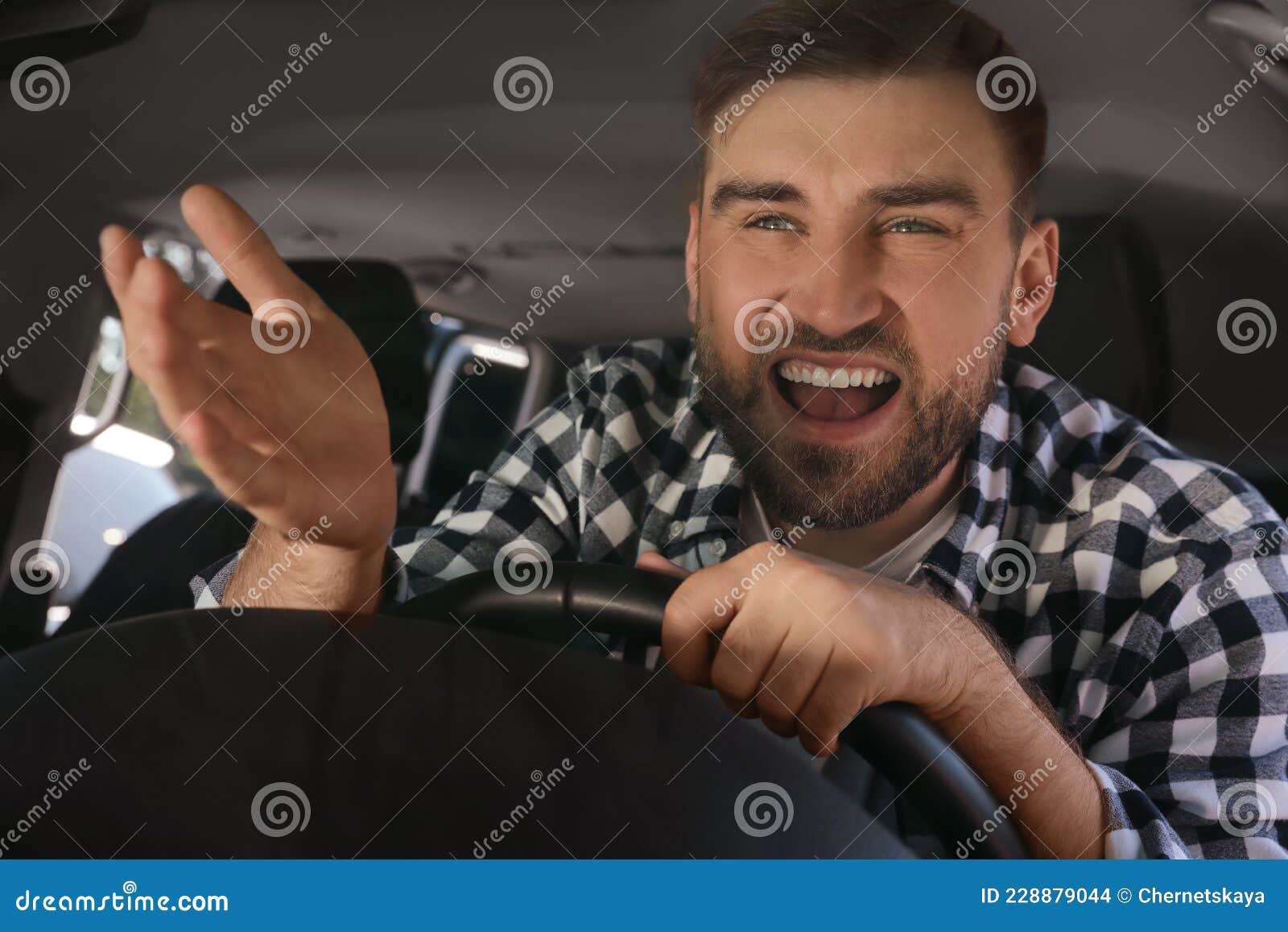 Emotional Man in Car. Aggressive Driving Behavior Stock Photo - Image ...