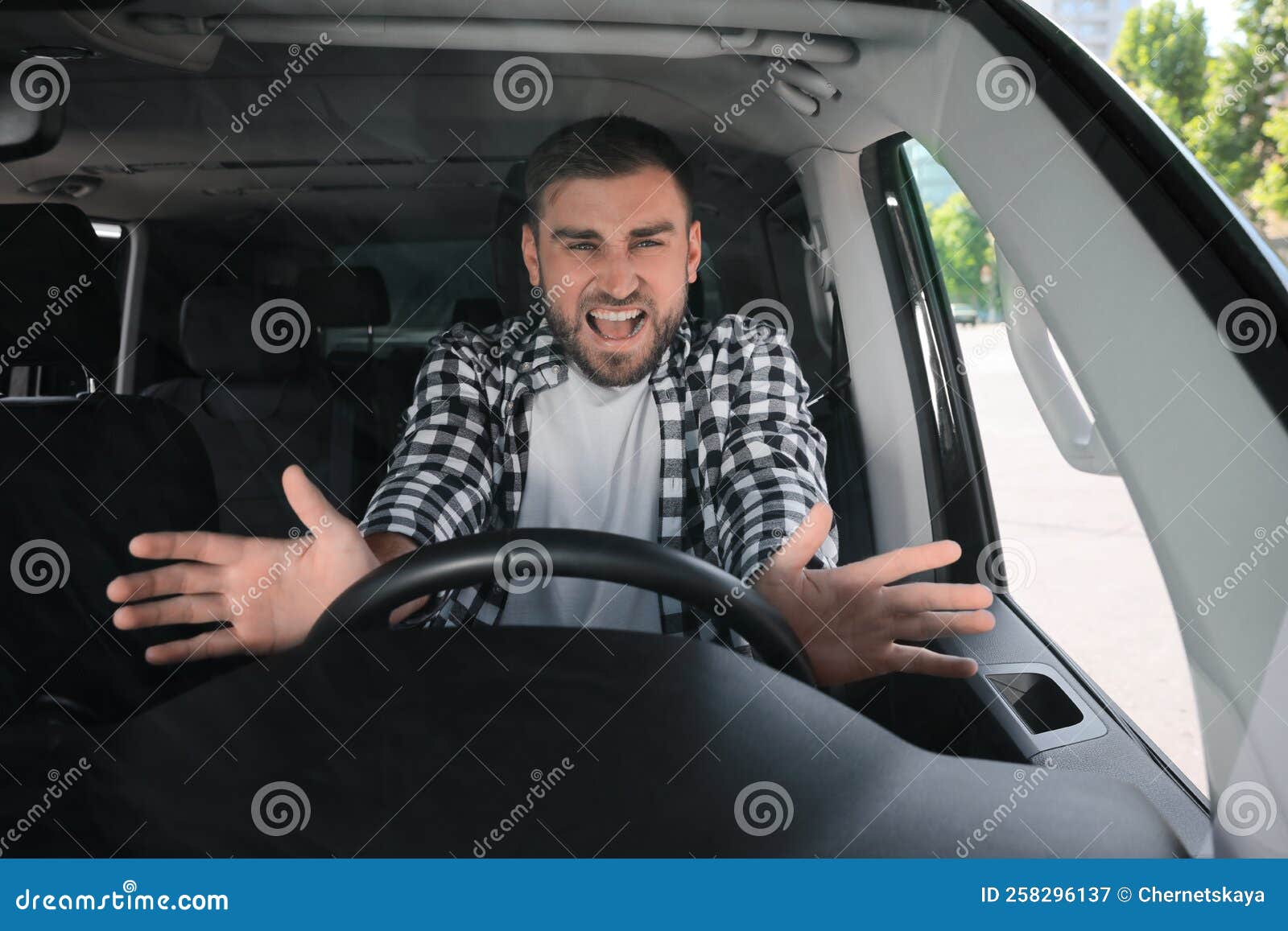 Emotional Man in Car. Aggressive Driving Behavior Stock Image - Image ...