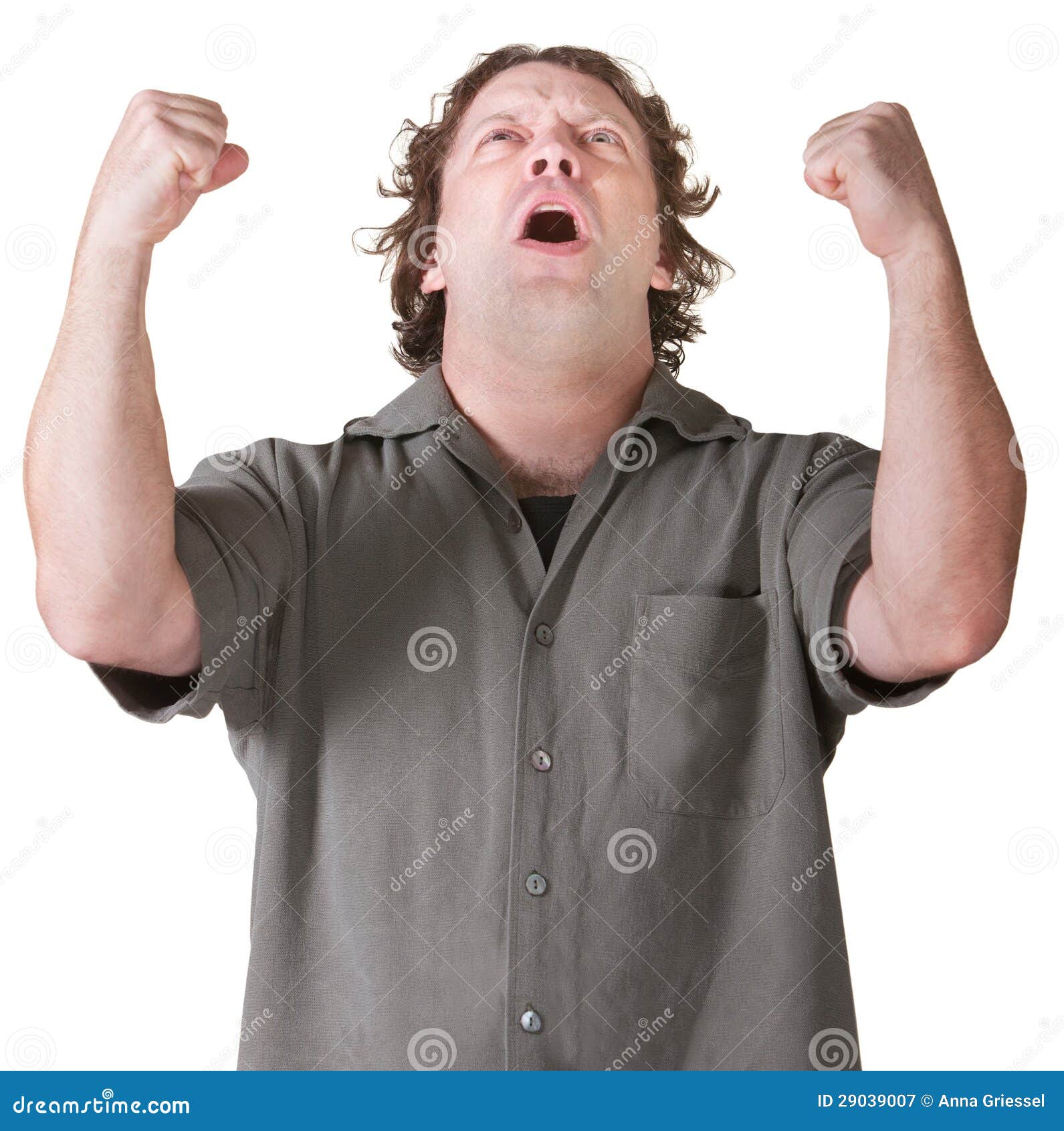 Emotional Man with Fists Up Stock Image - Image of hysterical, alone ...