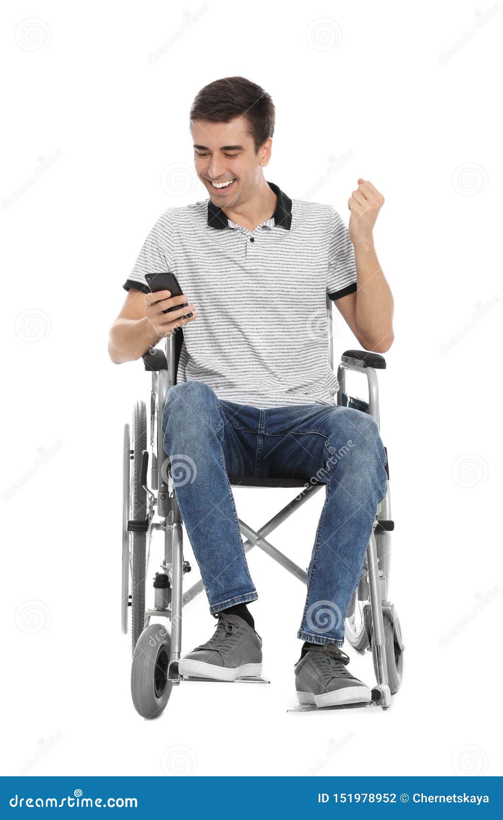 Emotional Man in Wheelchair Using Mobile Phone Stock Photo - Image of ...