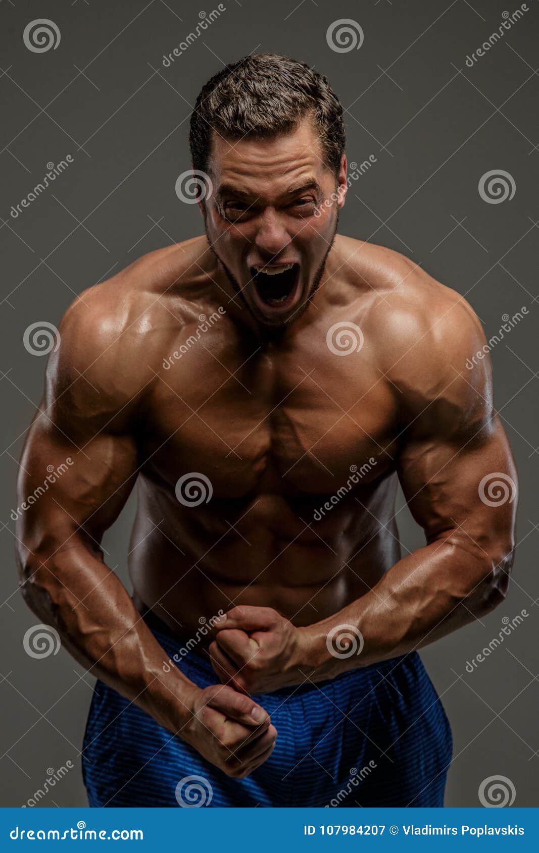 Emotional Muscular Guy in Studio Stock Image - Image of masculine ...