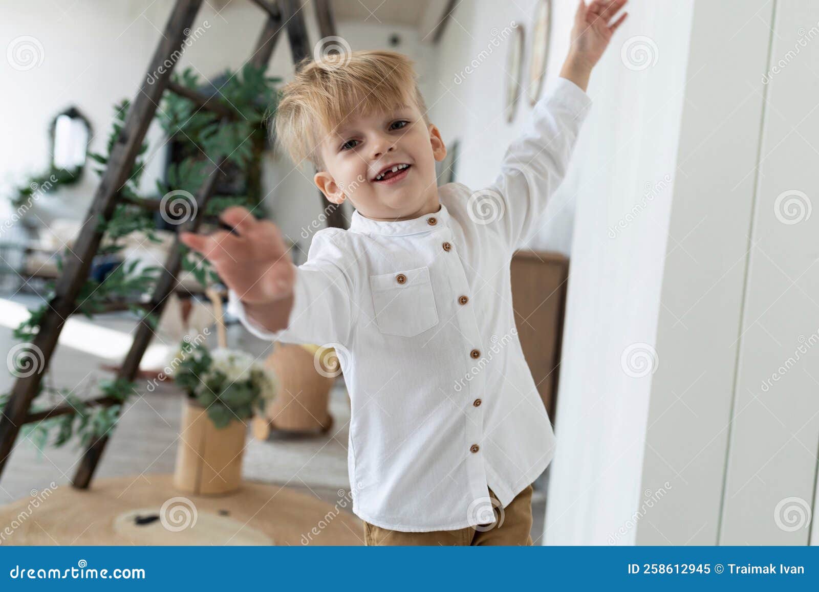 Emotional Portrait of a Strong Boy Dancing and Fooling Around Stock ...