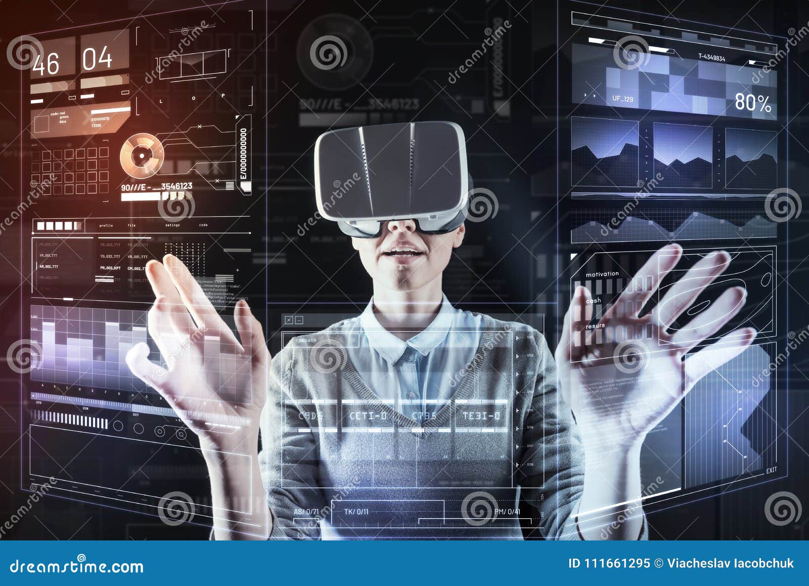 Emotional Programmer Working in Virtual Reality and Feeling Impressed ...