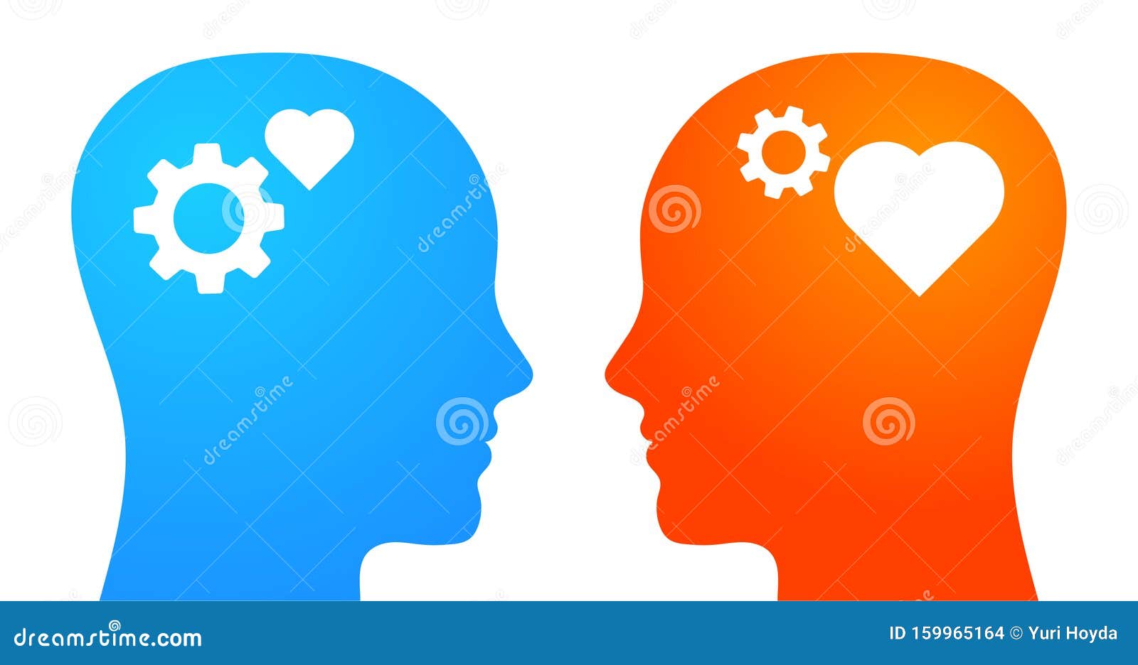 Thinking Vs Feeling. Emotional and Rational Intelligence. Heads with ...