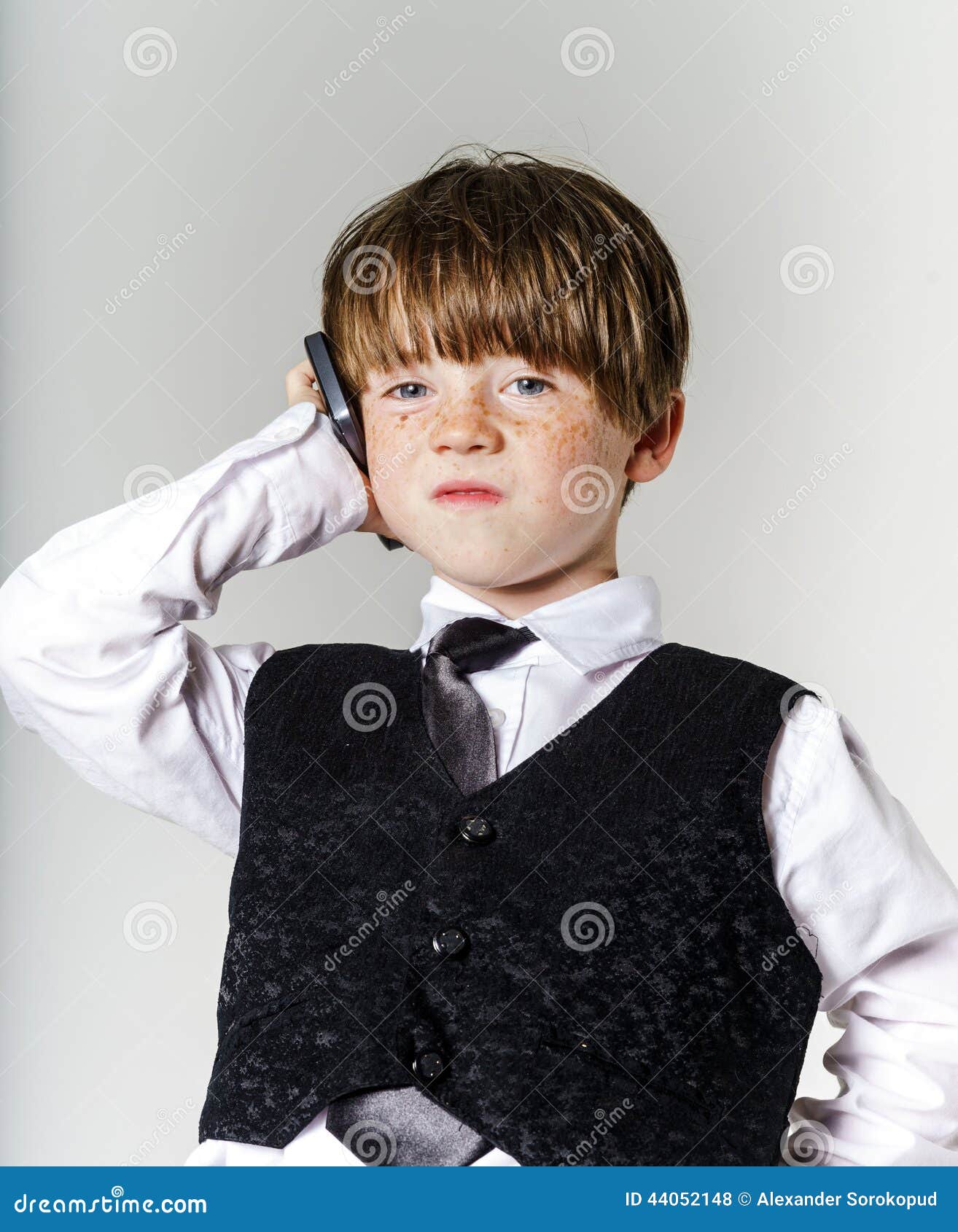 Emotional Red-haired Boy with Mobile Phone Stock Photo - Image of ...