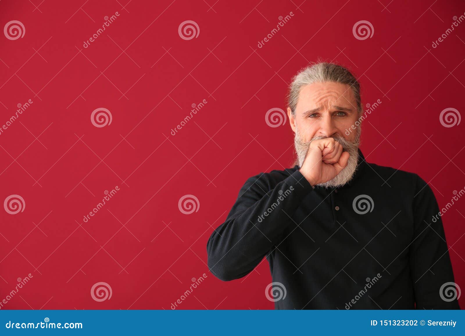 Emotional Senior Man after Making Mistake on Color Background Stock ...