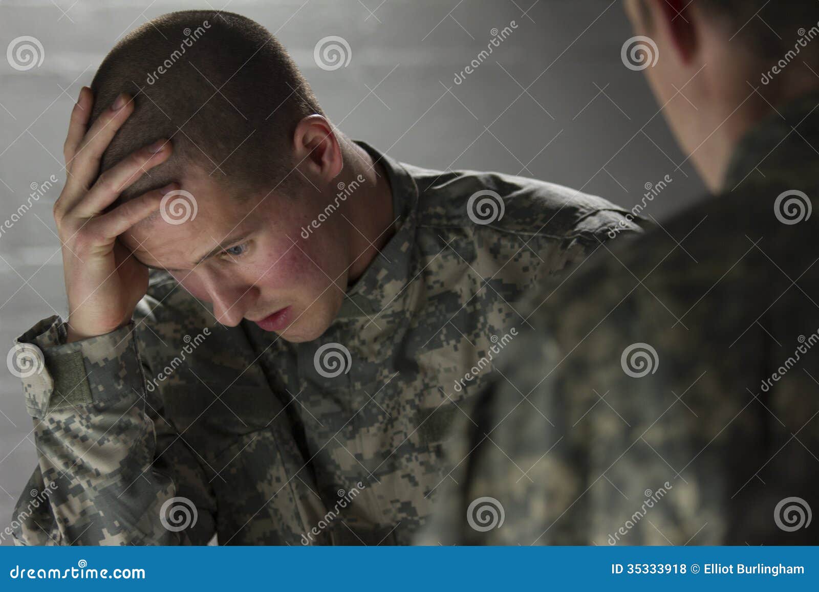Emotional Soldier Talking with Peer, Horizontal Stock Photo - Image of ...