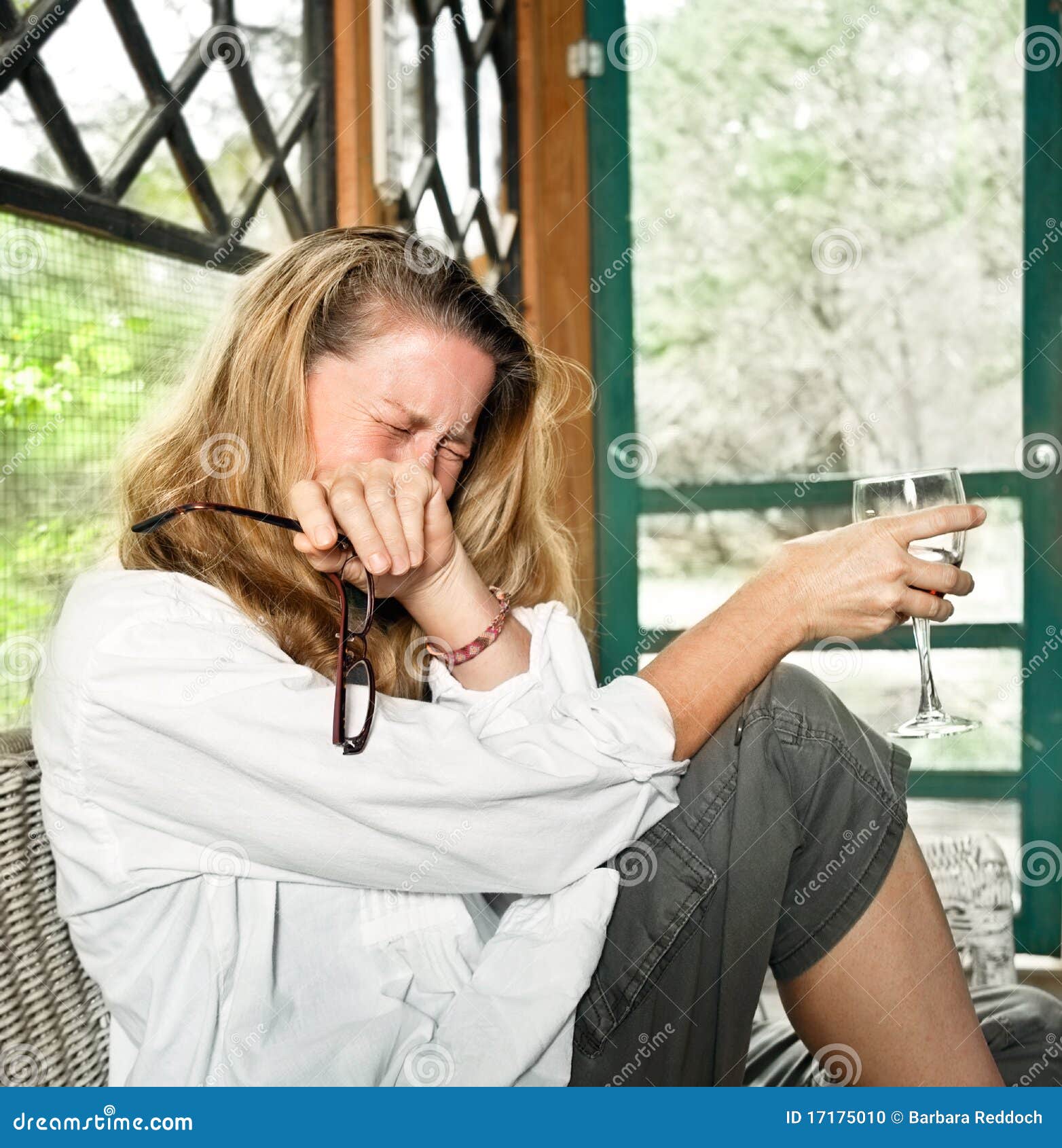 Emotional Woman Laughing or Crying Stock Photo - Image of beverage ...