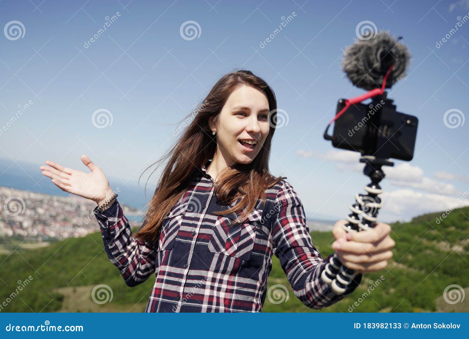 Emotional Woman Vlogging stock image. Image of blogger - 183982133