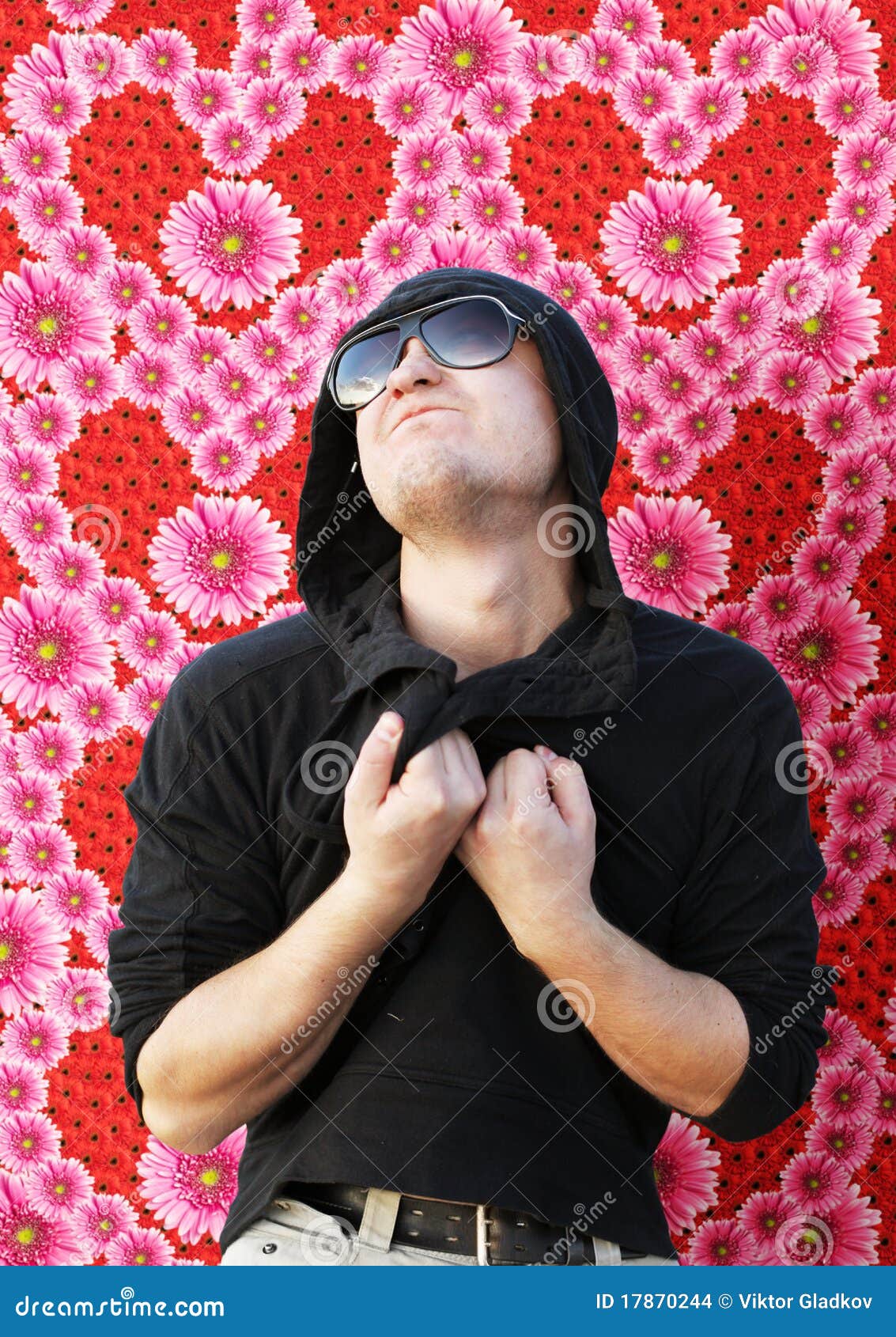 Emotional Young Man in Love on Flowers Background Stock Photo - Image ...