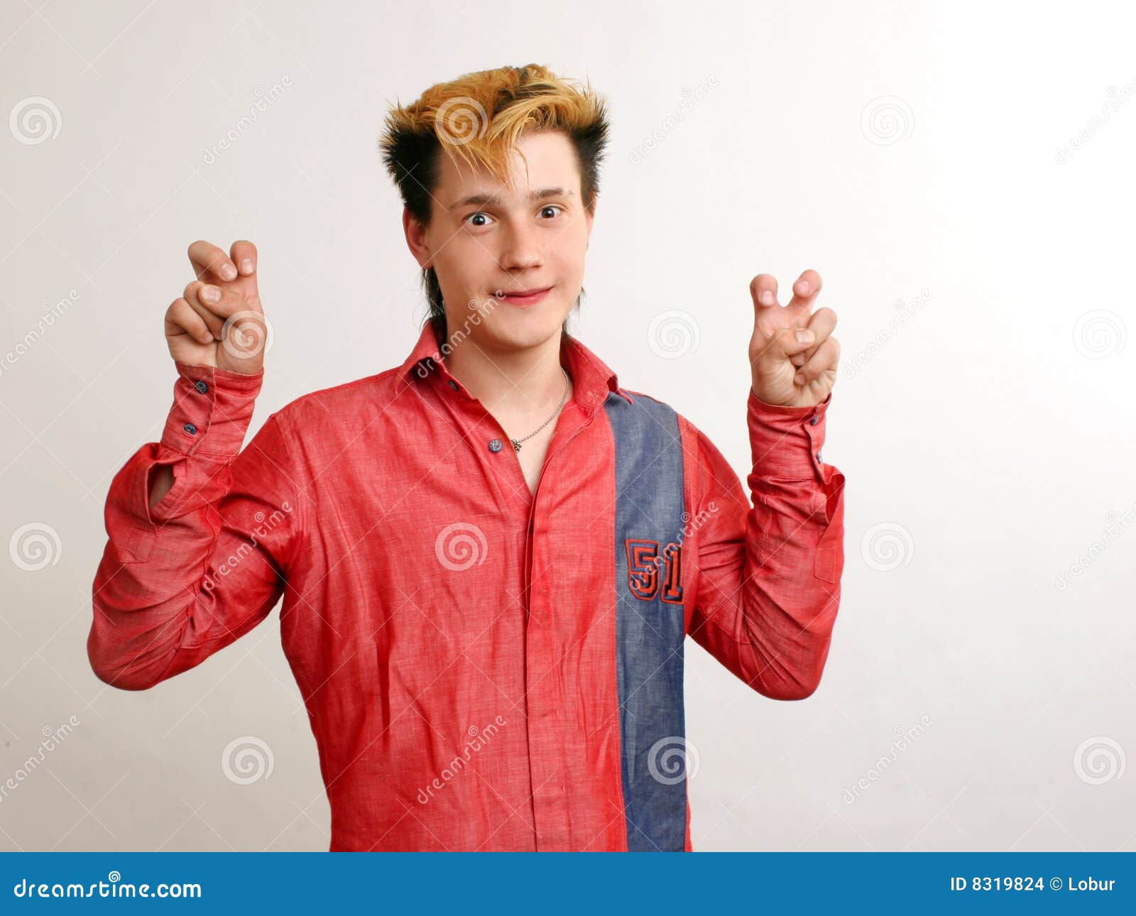 Emotioned Guy with Golden Hairstyle in the Red Stock Photo - Image of ...