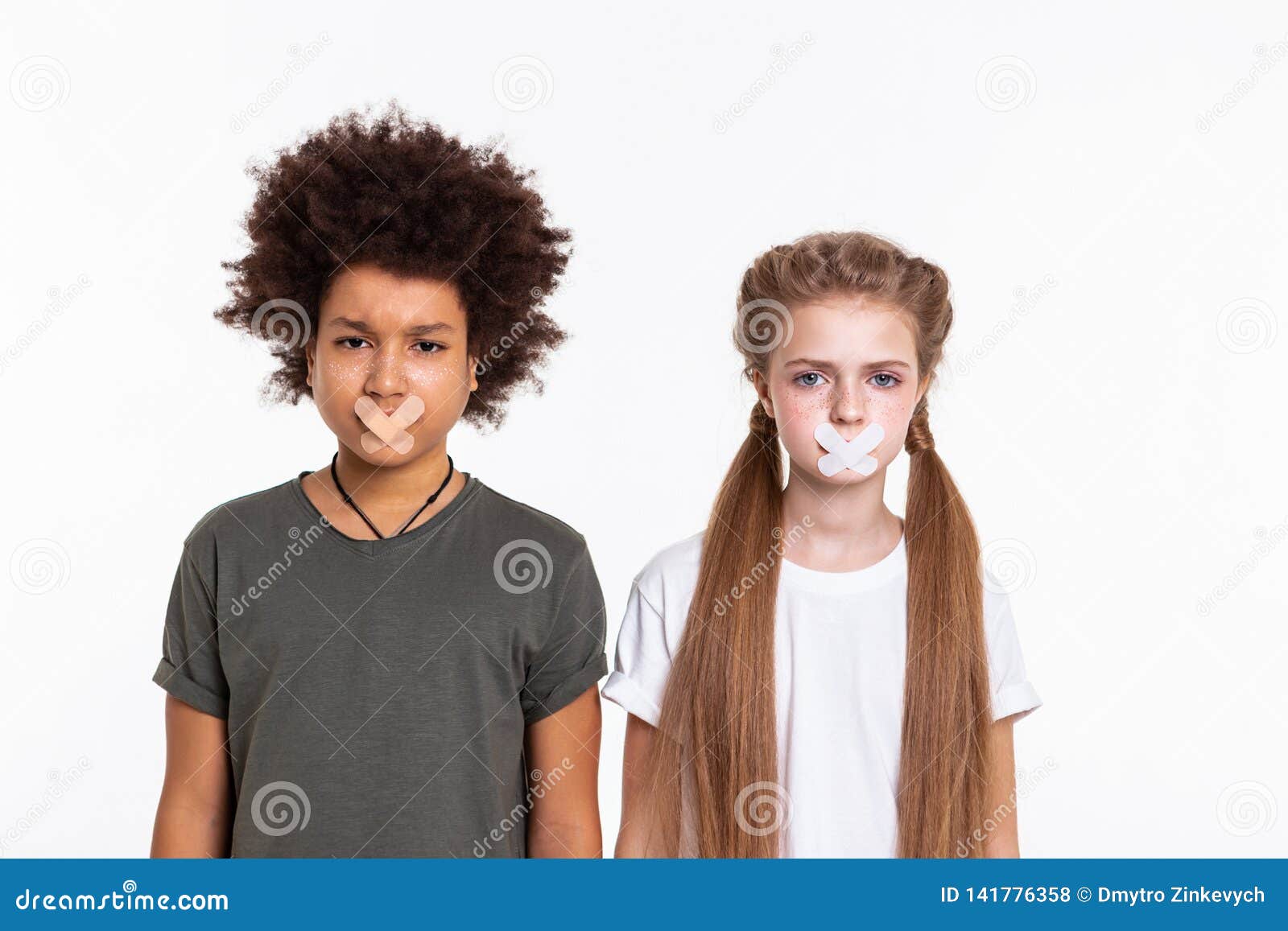 Emotionless Speechless Kids Expressing Problem of Free Speech Stock ...