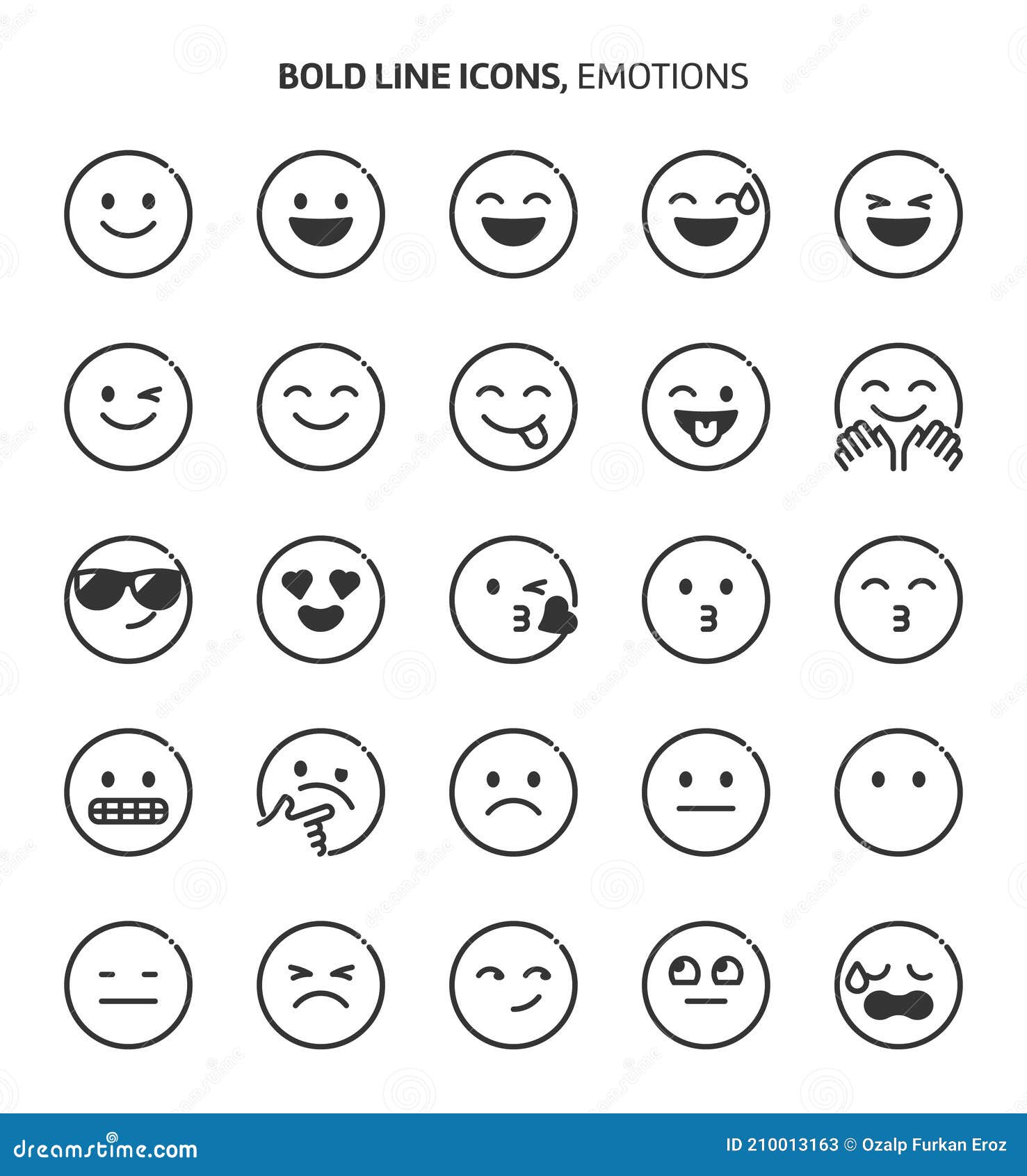 Emotions, bold line icons stock vector. Illustration of editable ...