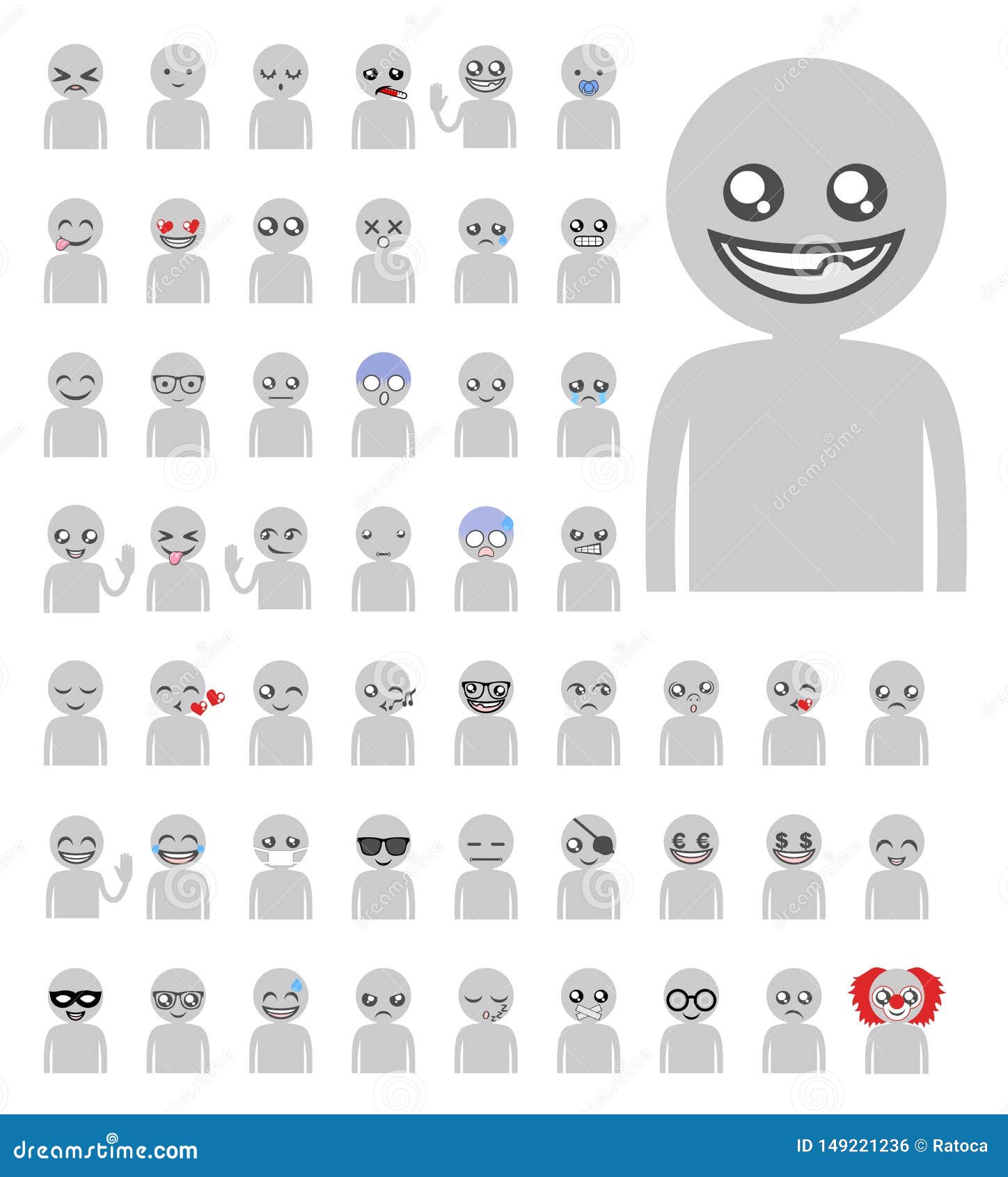 Emotions Faces Set Collection Stock Illustration - Illustration of ...