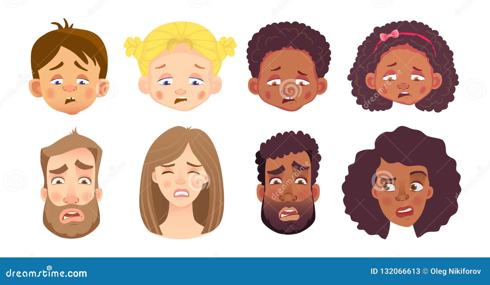 Emotions of human face set stock illustration. Illustration of sadness ...