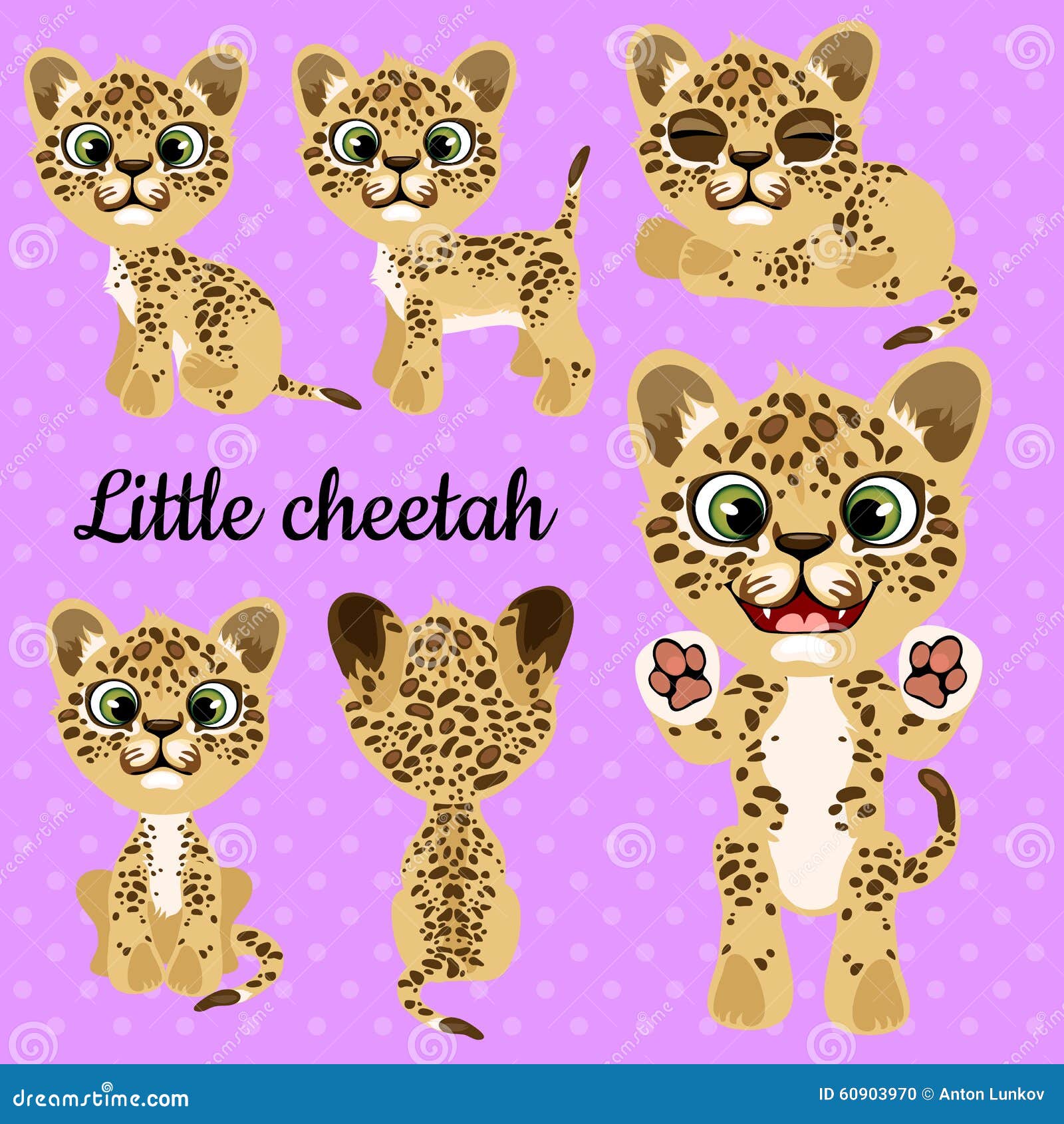 Emotions Little Leopard On A Pink Background Vector Illustration ...