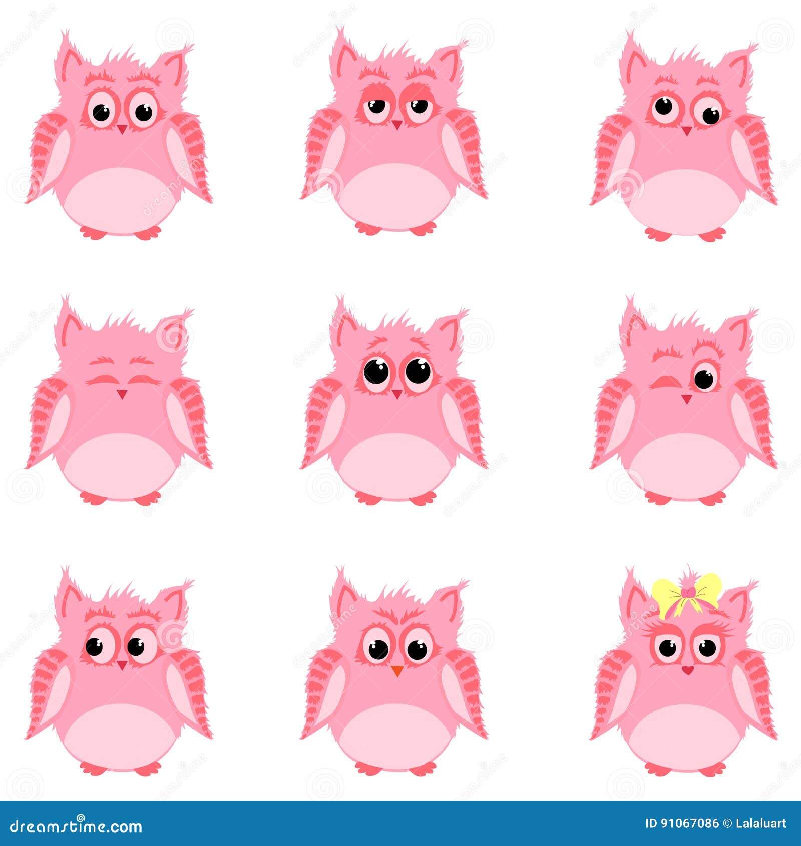 Emotions of pink owls stock illustration. Illustration of colored ...