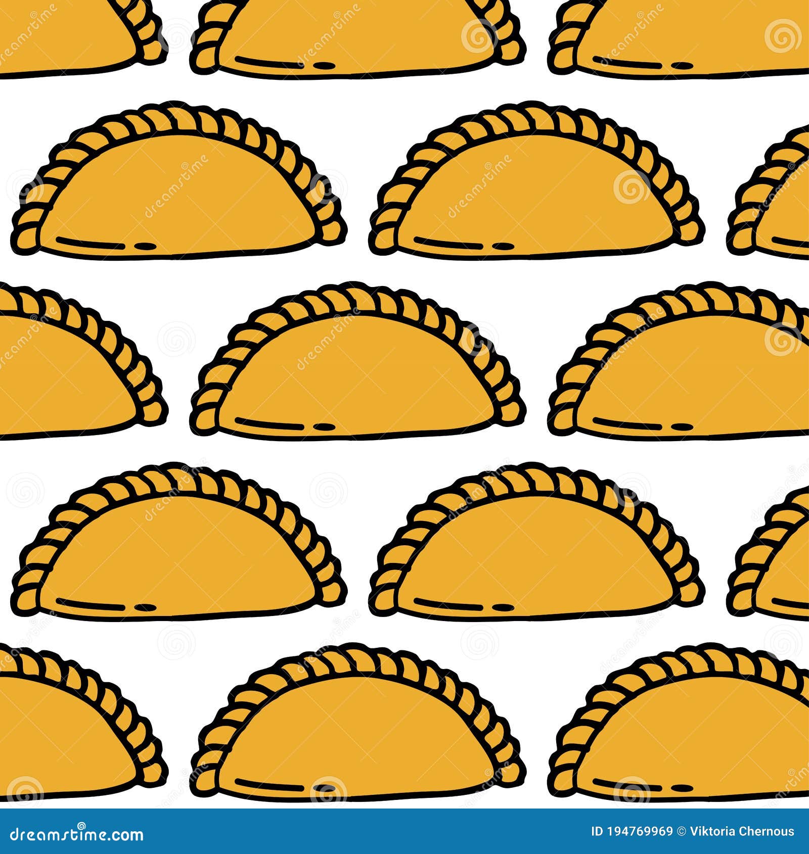 Empanada Seamless Doodle Pattern, Vector Color Illustration Stock ...