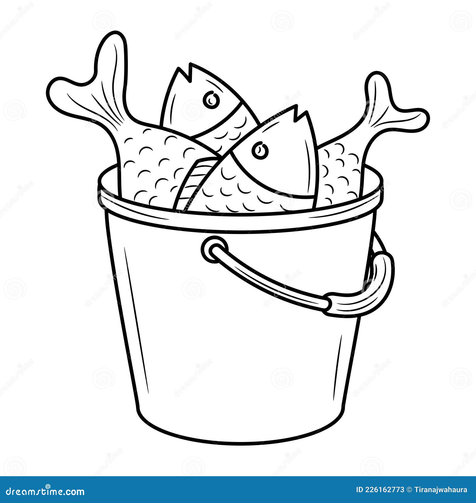 Bucket Full of Fish Vector Illustration with Simple Hand Drawn Stock ...