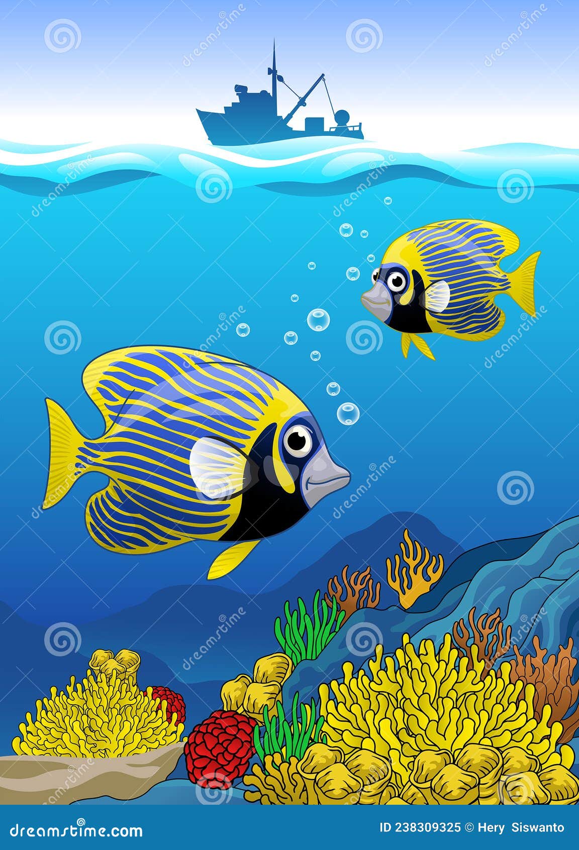 Emperor Angelfish Cartoon Isolated Illustration. Pomacanthus Imperator ...
