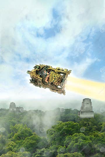 Emperor Pacal and Spaceship Stock Illustration - Illustration of future ...