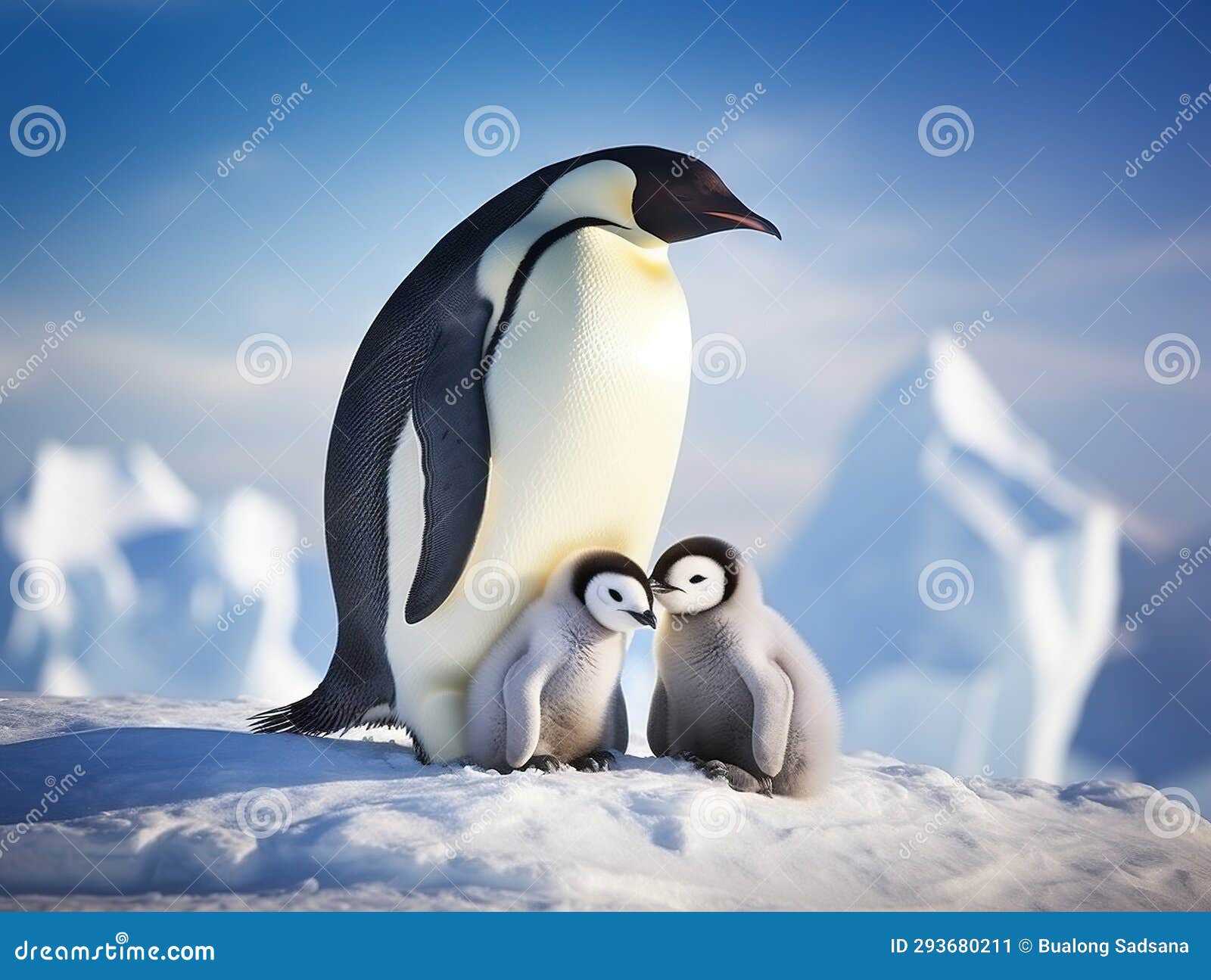 Emperor Penguins with Chick Stock Illustration - Illustration of ...