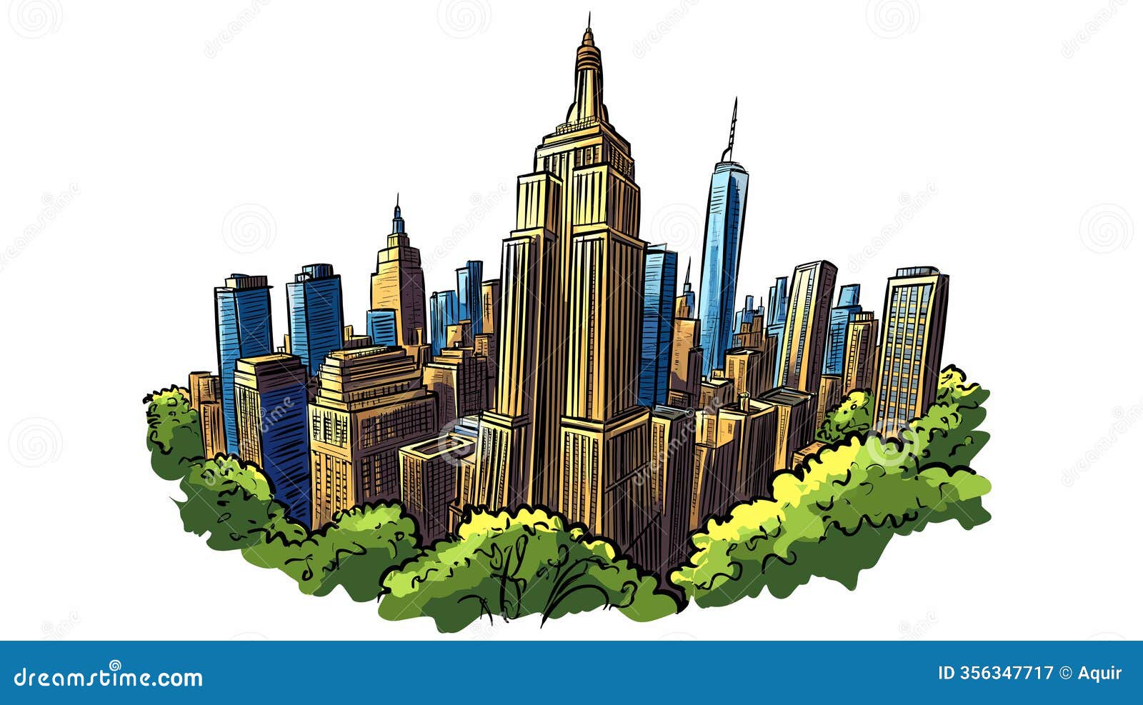 Empire State Building in New York. Vector Comic Hand-drawn Illustration ...