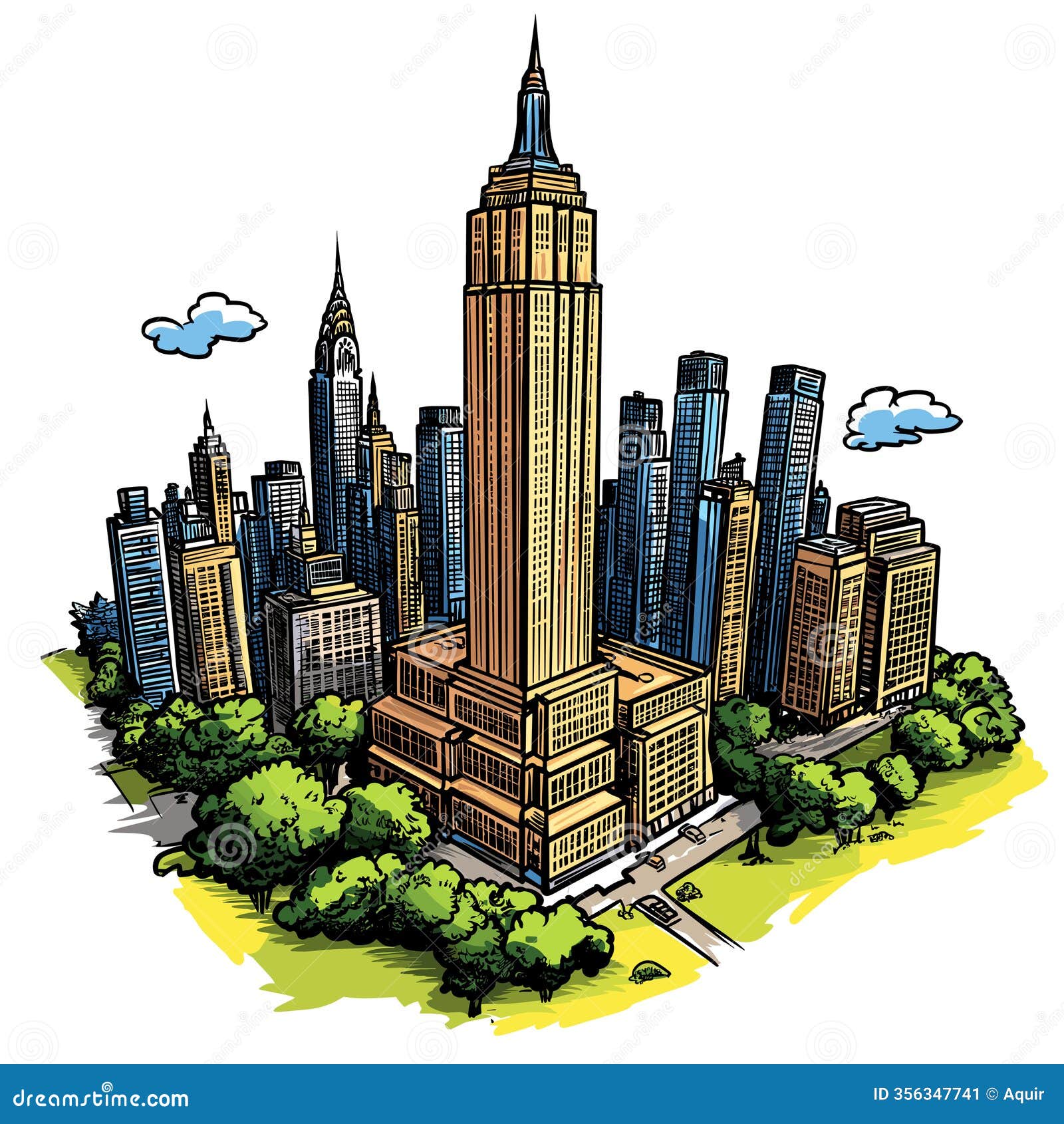 Empire State Building in New York. Vector Comic Hand-drawn Illustration ...