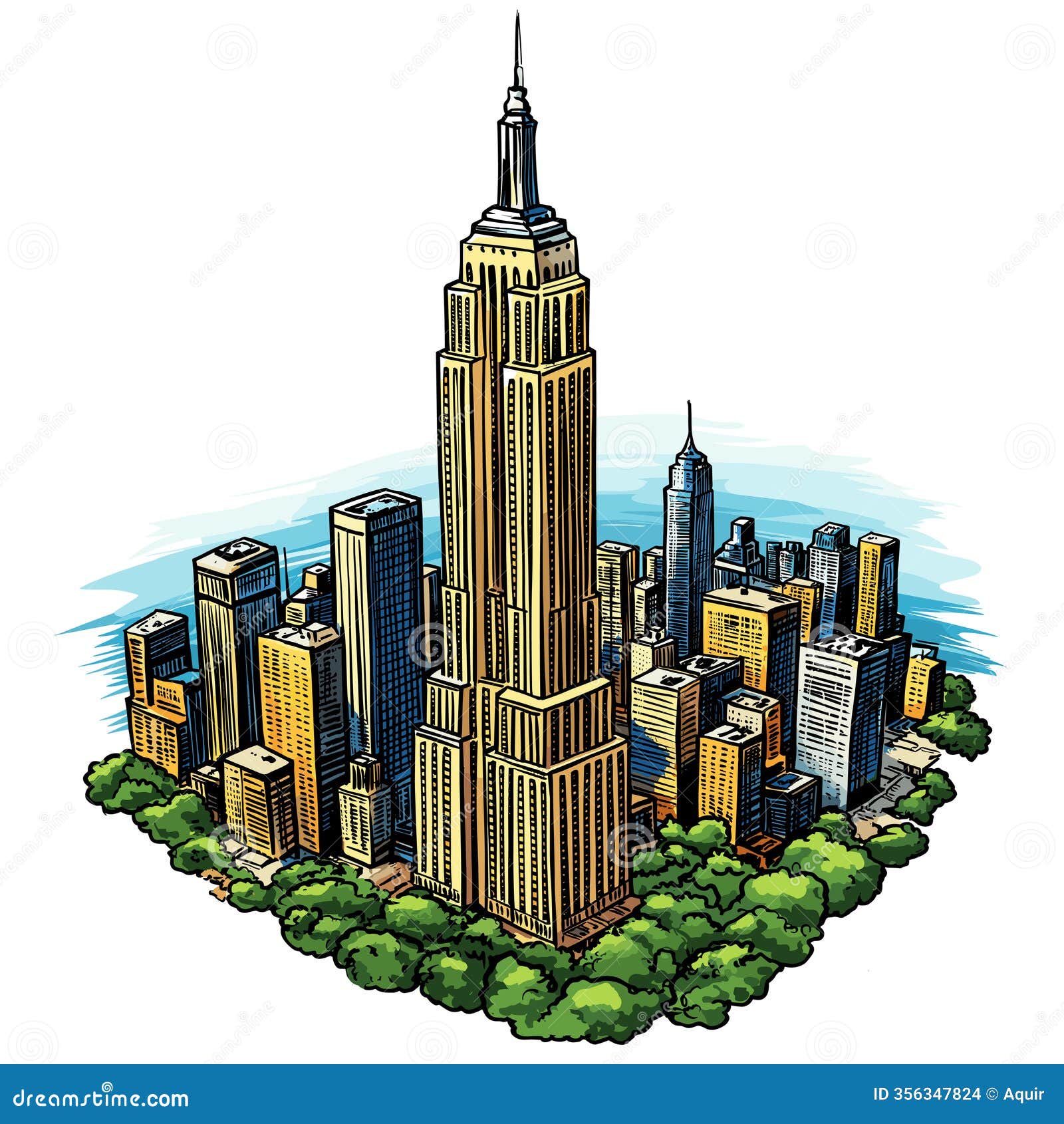Empire State Building in New York. Vector Comic Hand-drawn Illustration ...