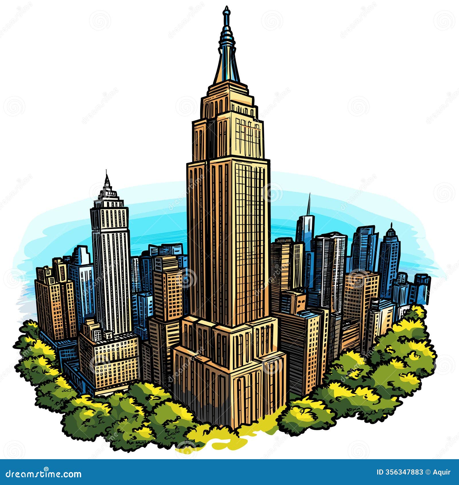 Empire State Building in New York. Vector Comic Hand-drawn Illustration ...