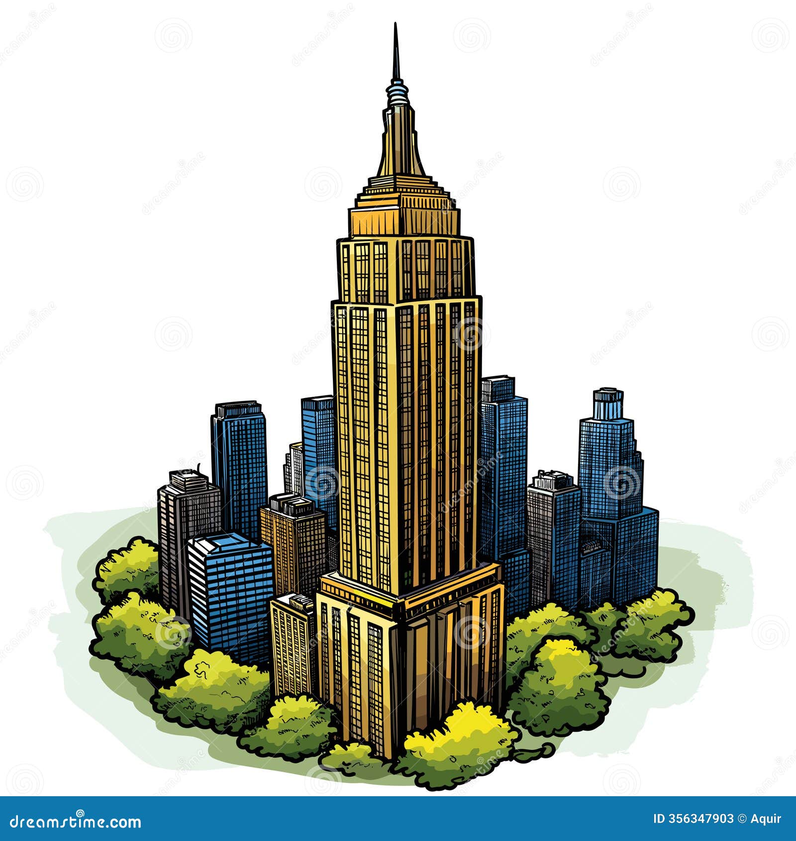 Empire State Building in New York. Vector Comic Hand-drawn Illustration ...