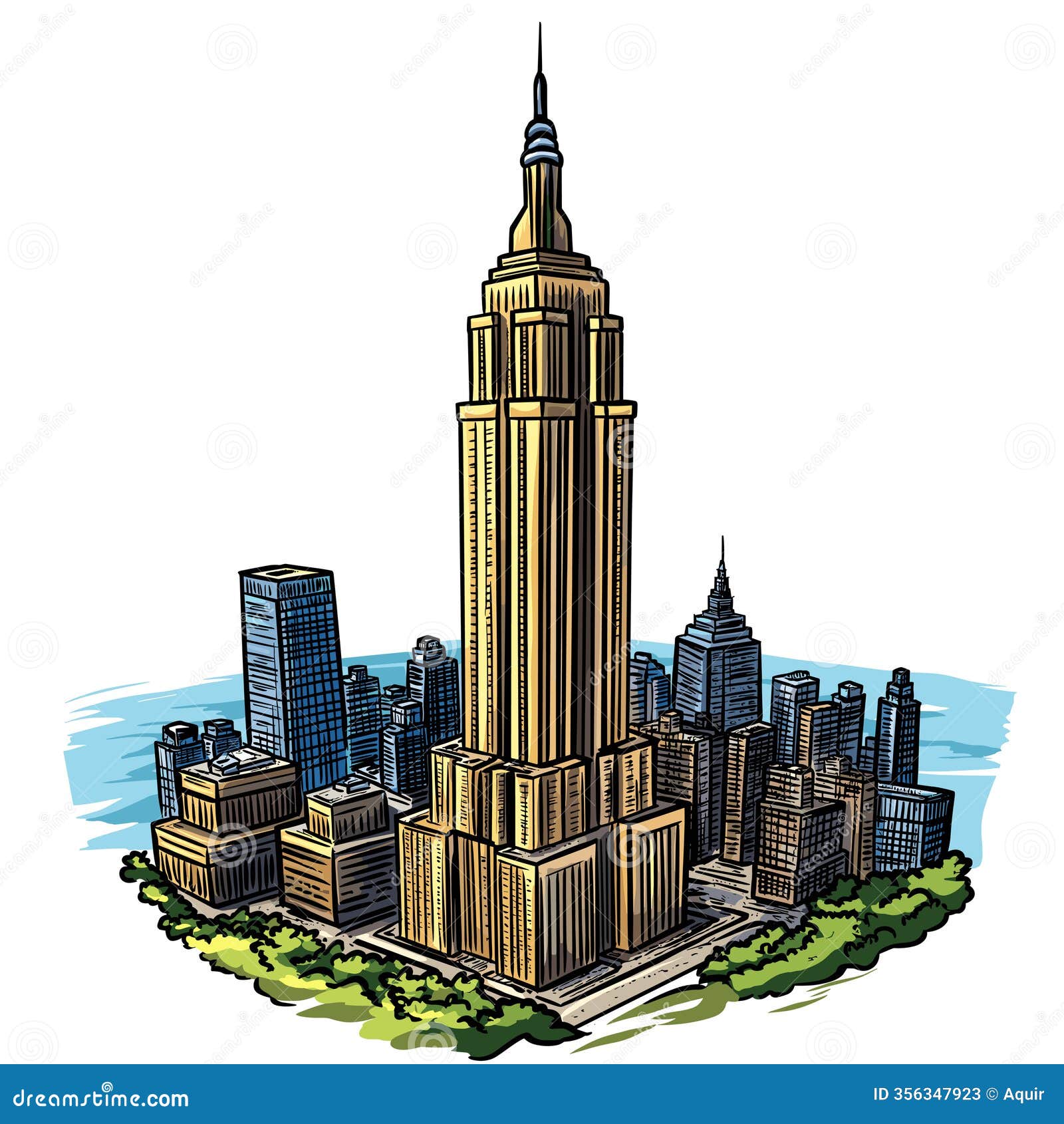 Empire State Building in New York. Vector Comic Hand-drawn Illustration ...