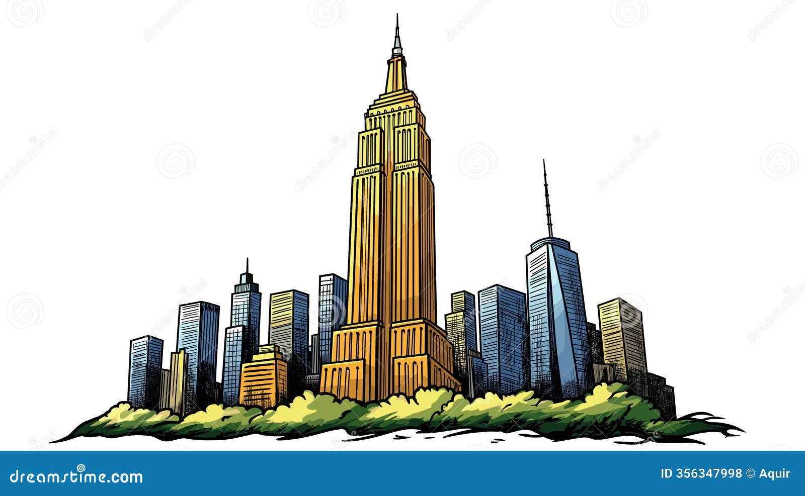 Empire State Building in New York. Vector Comic Hand-drawn Illustration ...